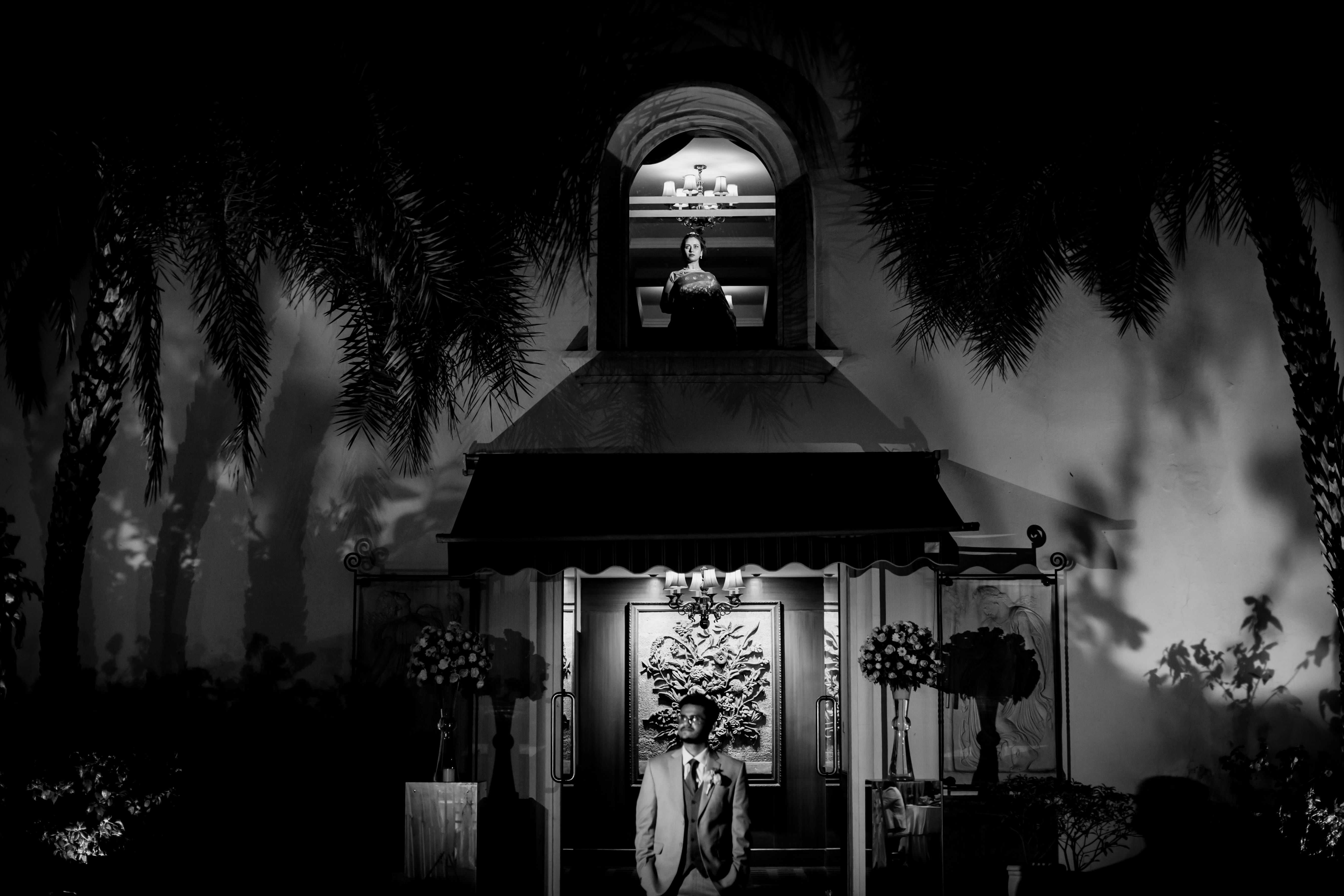 Elegant Black and White Wedding Scene at Night · Free Stock Photo