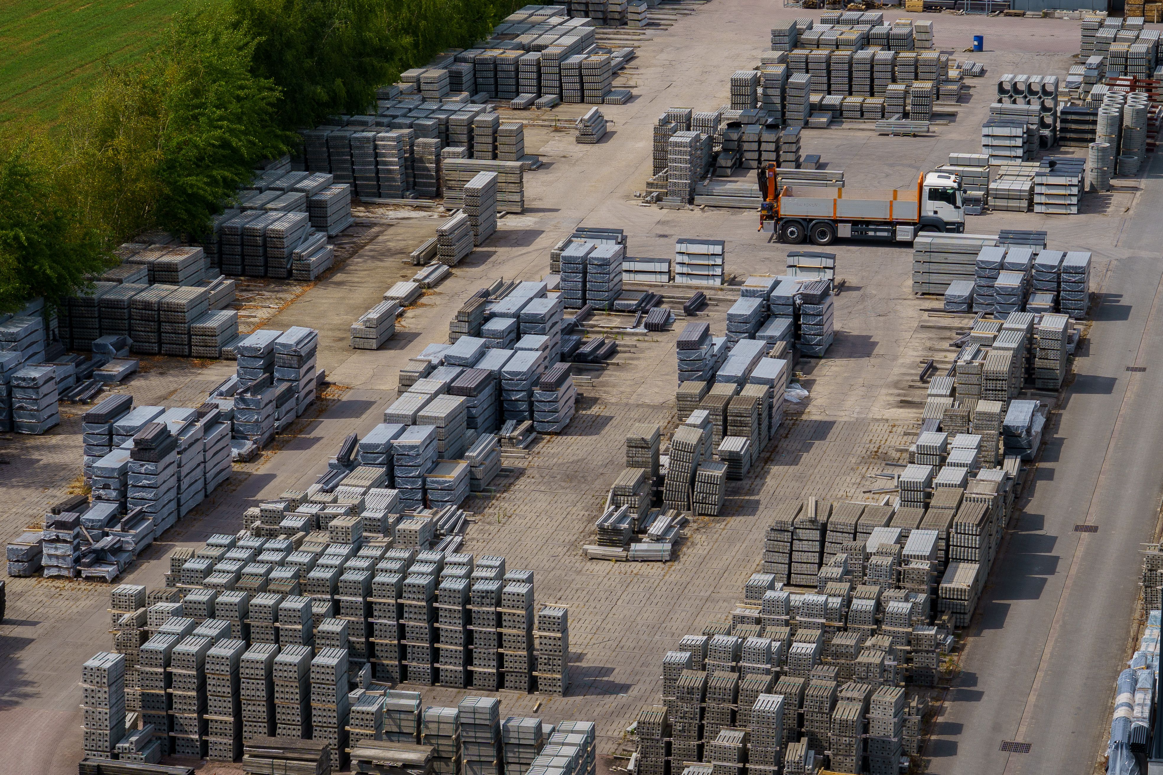 Aerial View of Industrial Brick Storage Yard · Free Stock Photo