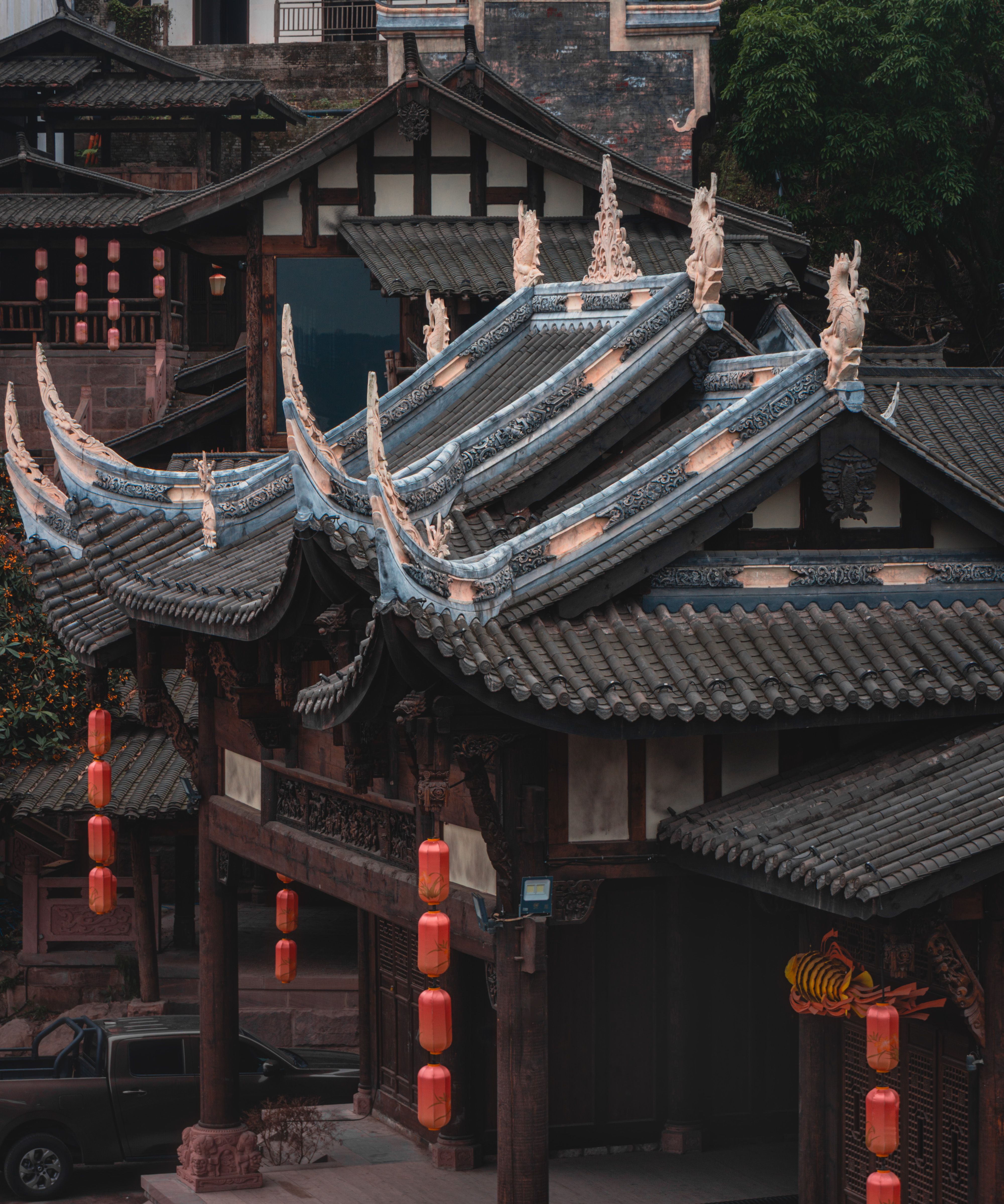Traditional Asian Temple with Ornate Roofs · Free Stock Photo