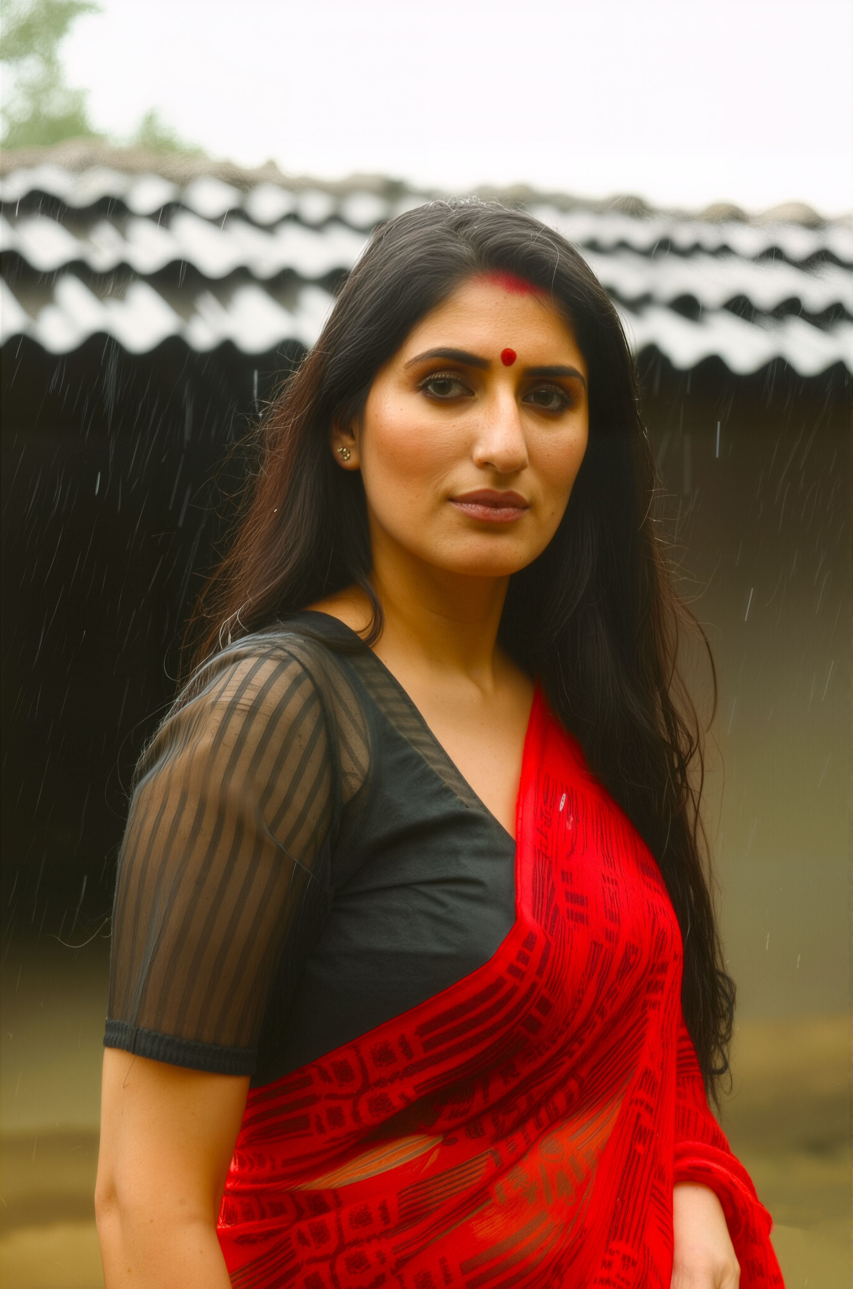 Elegant Woman in Traditional Red Saree Portrait · Free Stock Photo