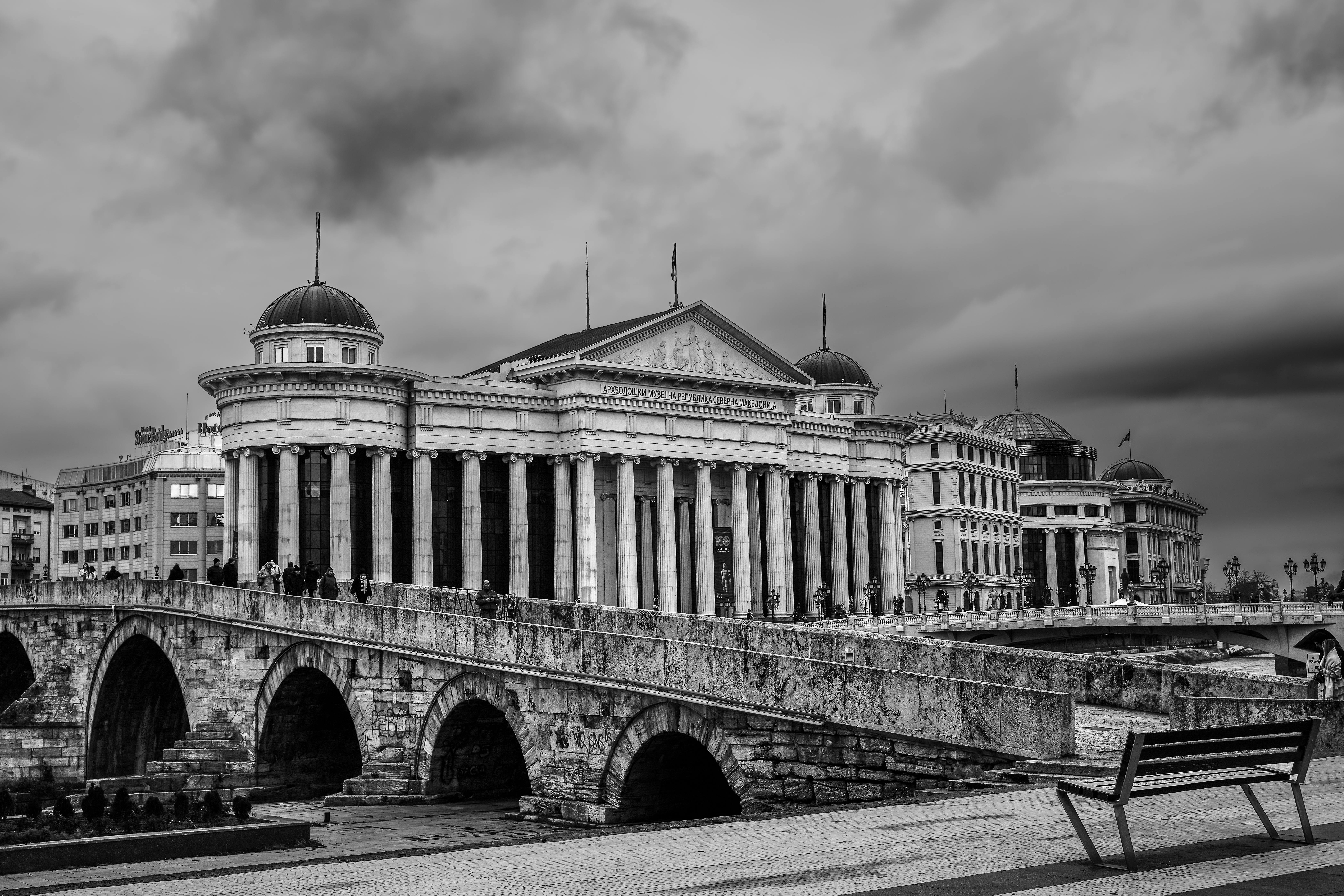 Historic Stone Bridge Leading to Skopje's Neoclassical Buildings · Free ...