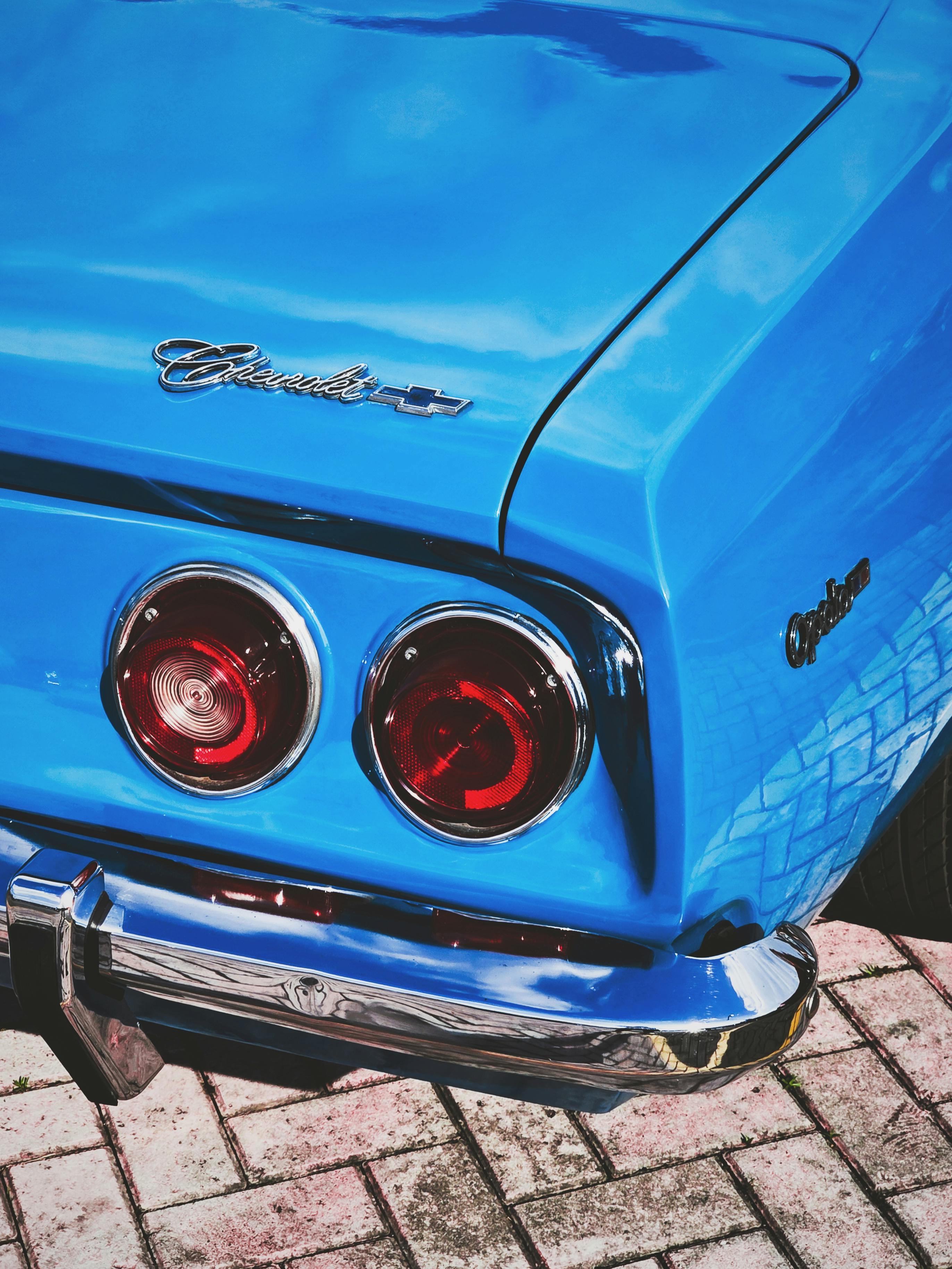 Vintage Blue Classic Car Rear Detail Shot · Free Stock Photo