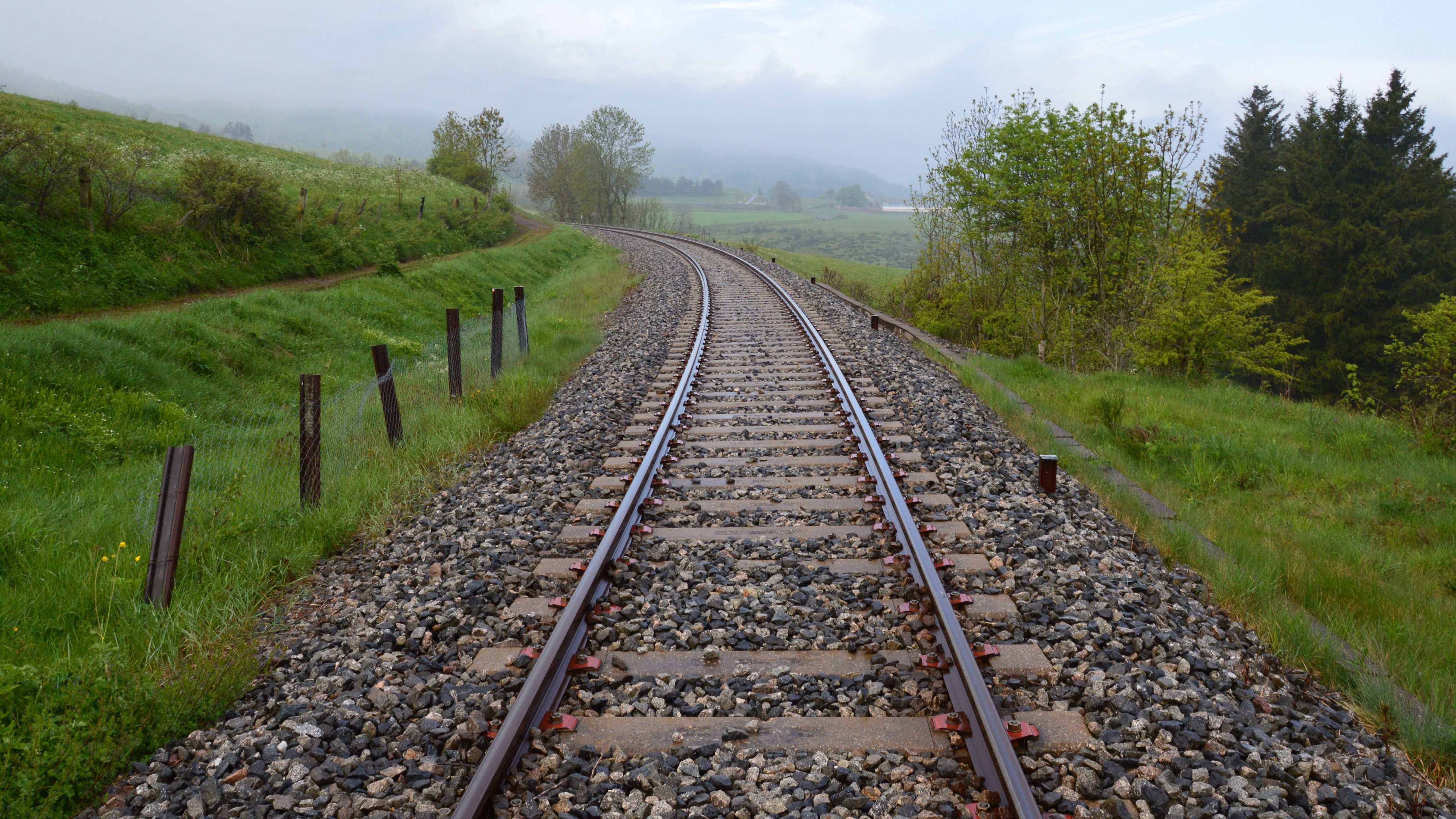 Scenic Railway Track in Misty Mont Lozère Landscape · Free Stock Photo