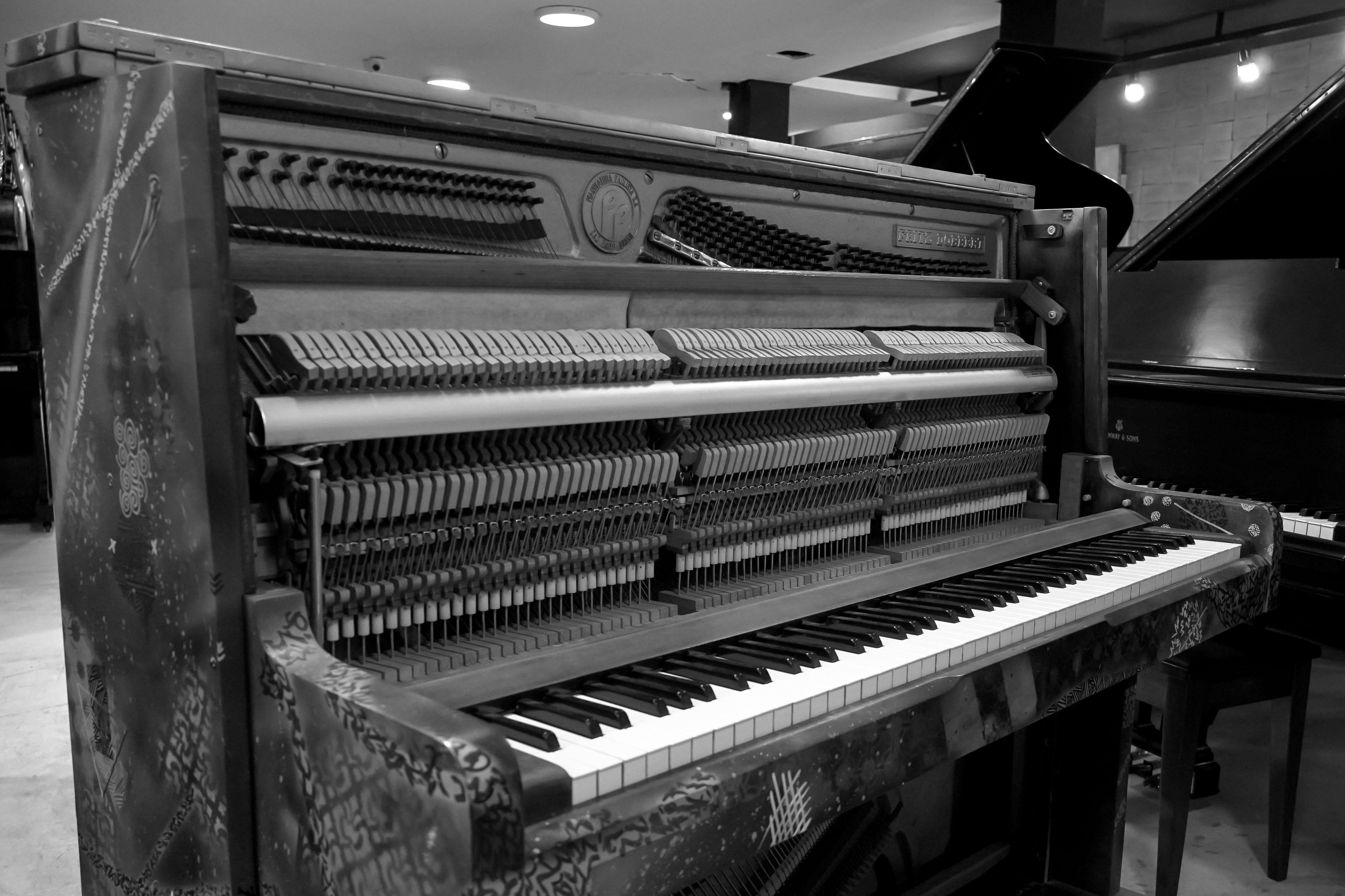 Black and White Upright Piano Interior View · Free Stock Photo