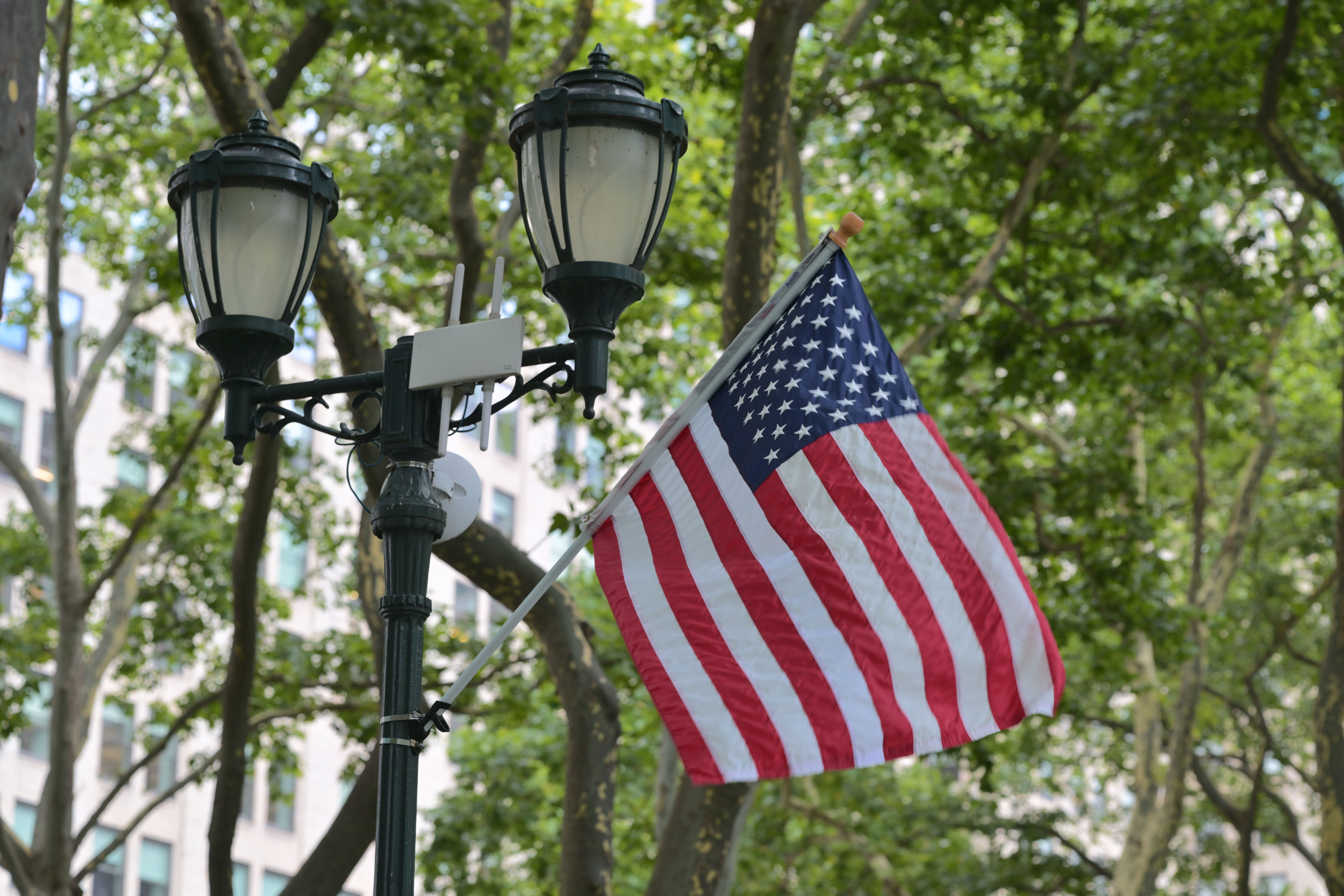 American Flag and Street Lamp in New York City · Free Stock Photo
