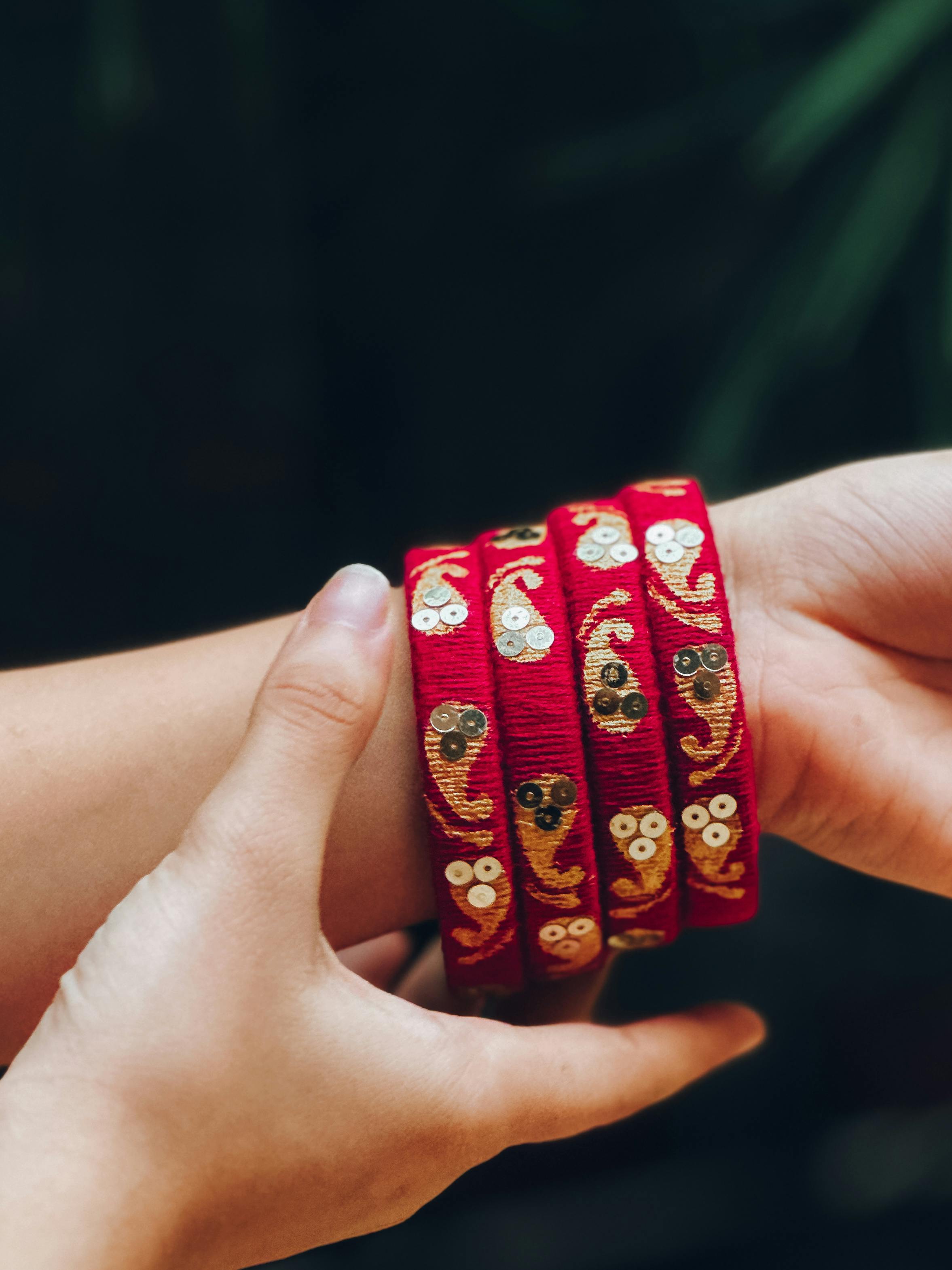 Close-up of Handcrafted Red Bangles with Patterned Design · Free Stock ...