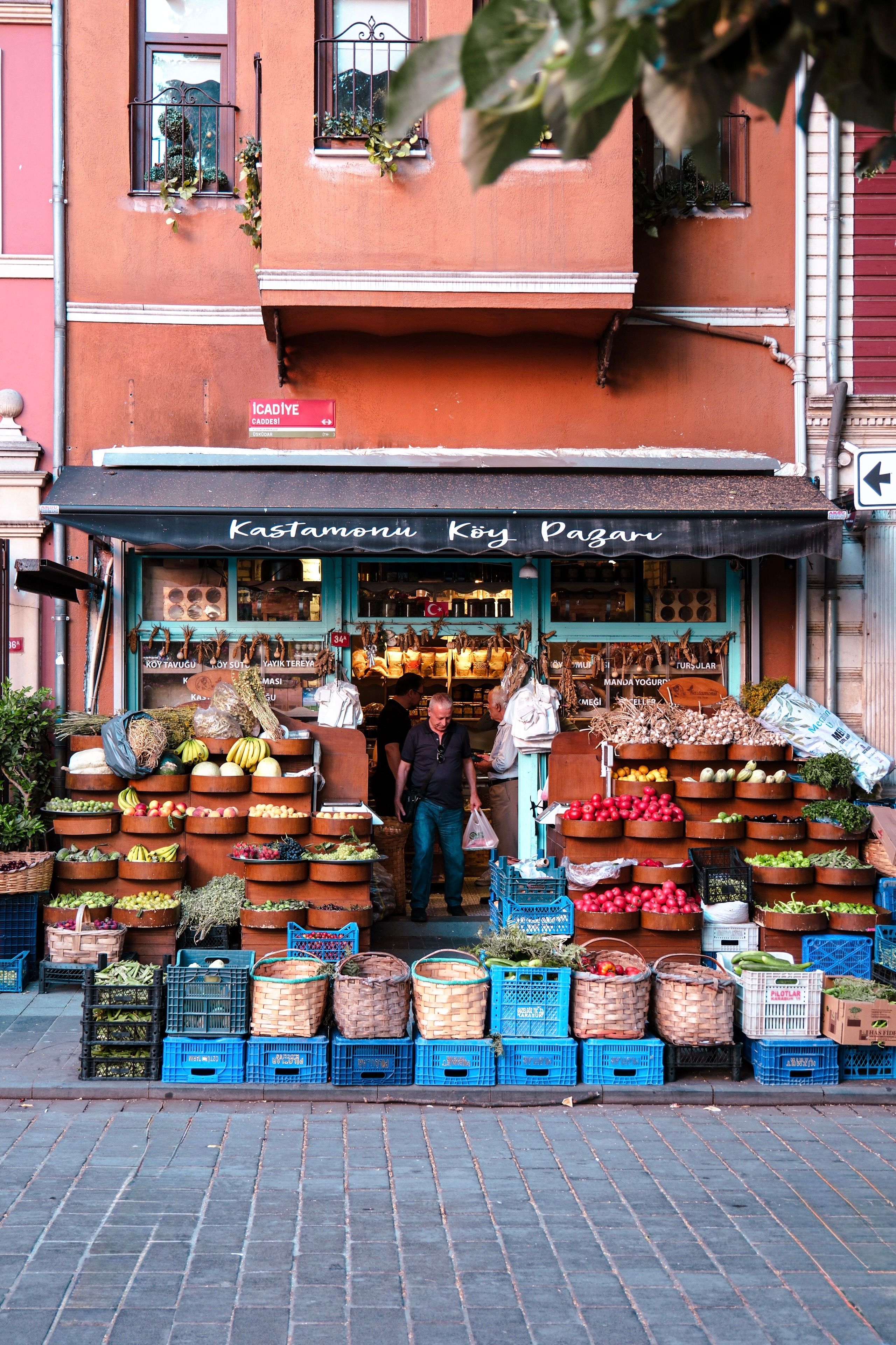 Vibrant Turkish Market Stall with Fresh Produce · Free Stock Photo