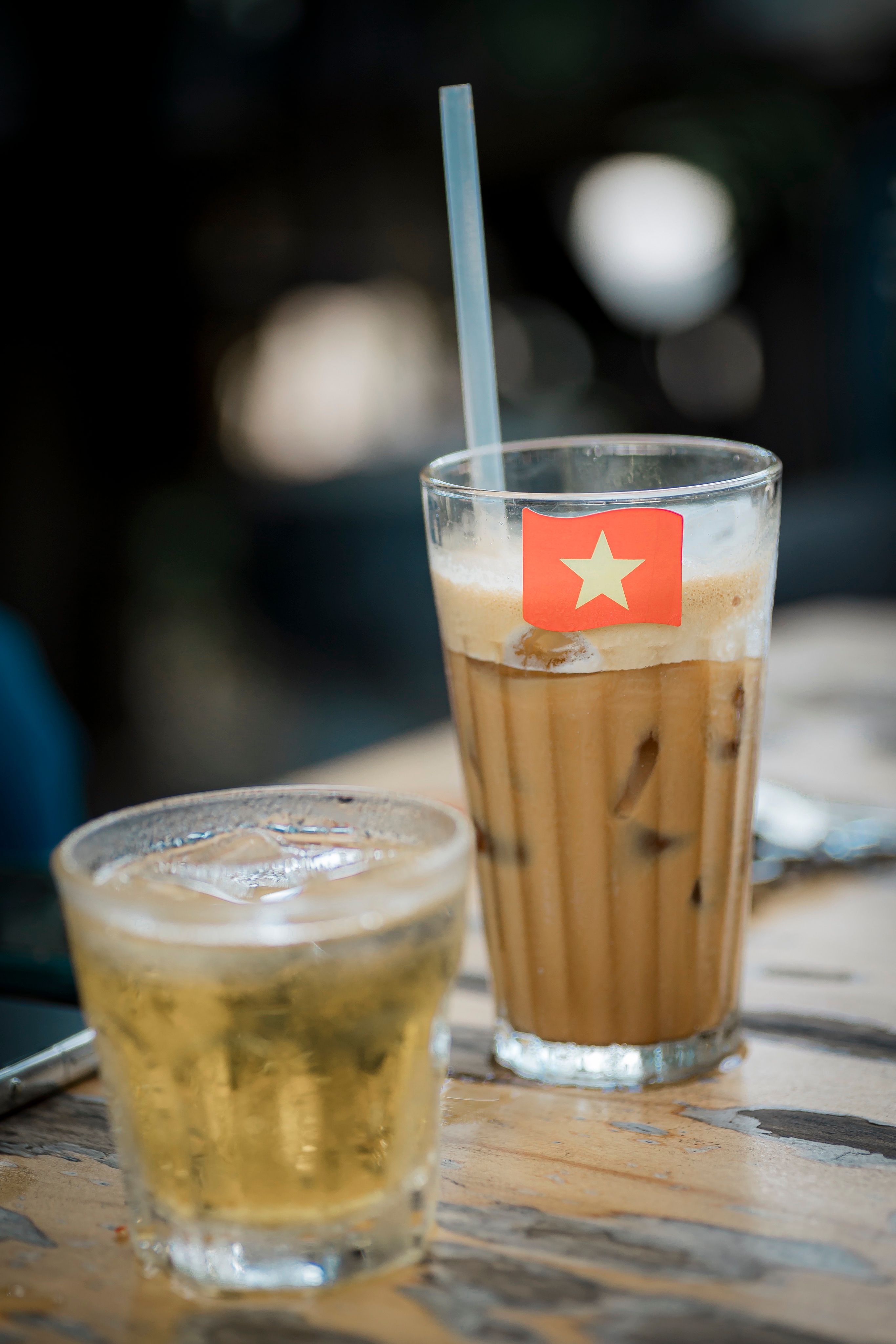 Iced Coffee and Tea with Vietnamese Flag Decor · Free Stock Photo