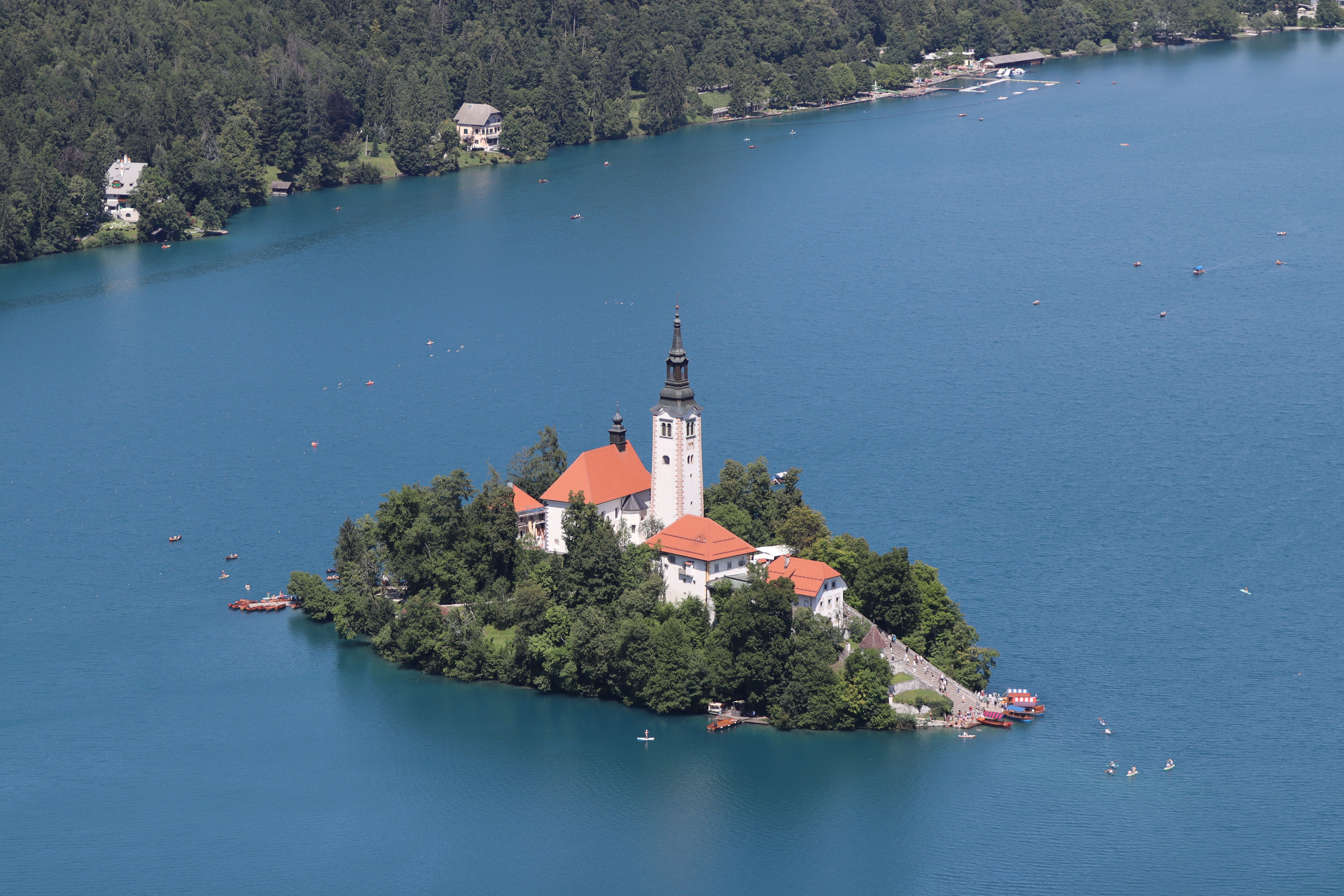 Scenic Aerial View of Lake Bled with Iconic Church · Free Stock Photo