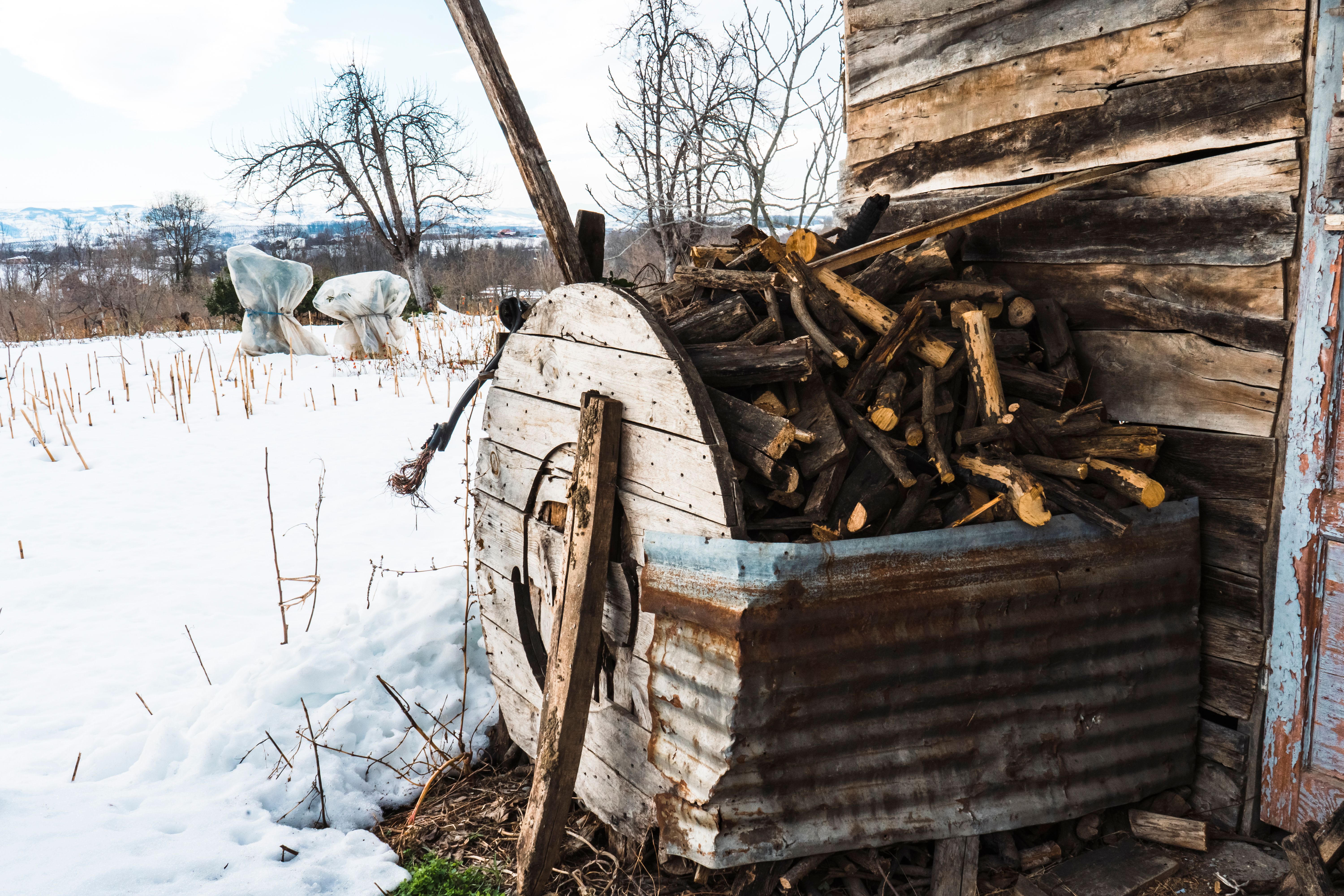 Rustic Winter Firewood Storage in Countryside · Free Stock Photo