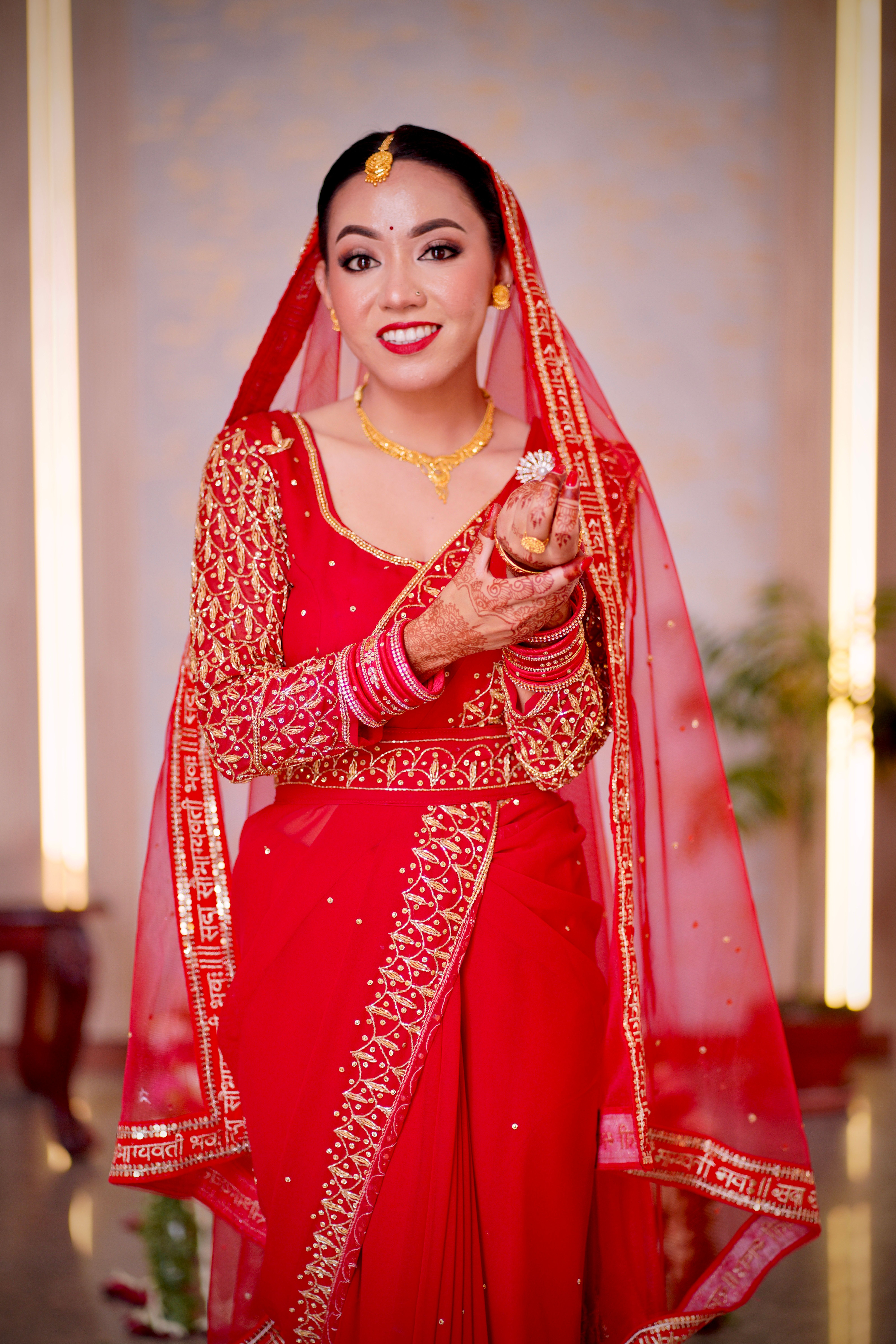 Beautiful Bride in Traditional Red Wedding Attire · Free Stock Photo