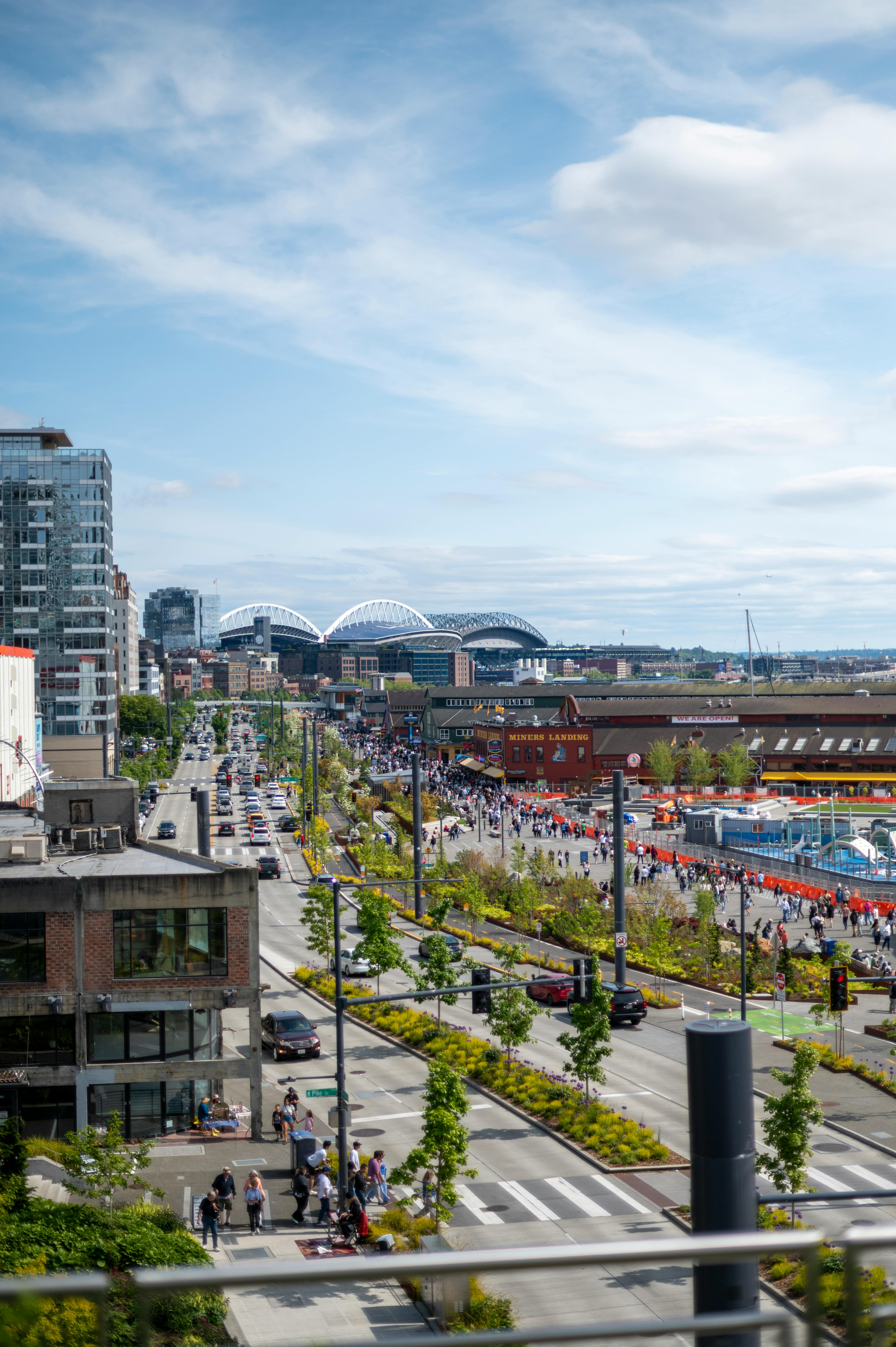 Bustling Seattle Cityscape with Stadium Views · Free Stock Photo