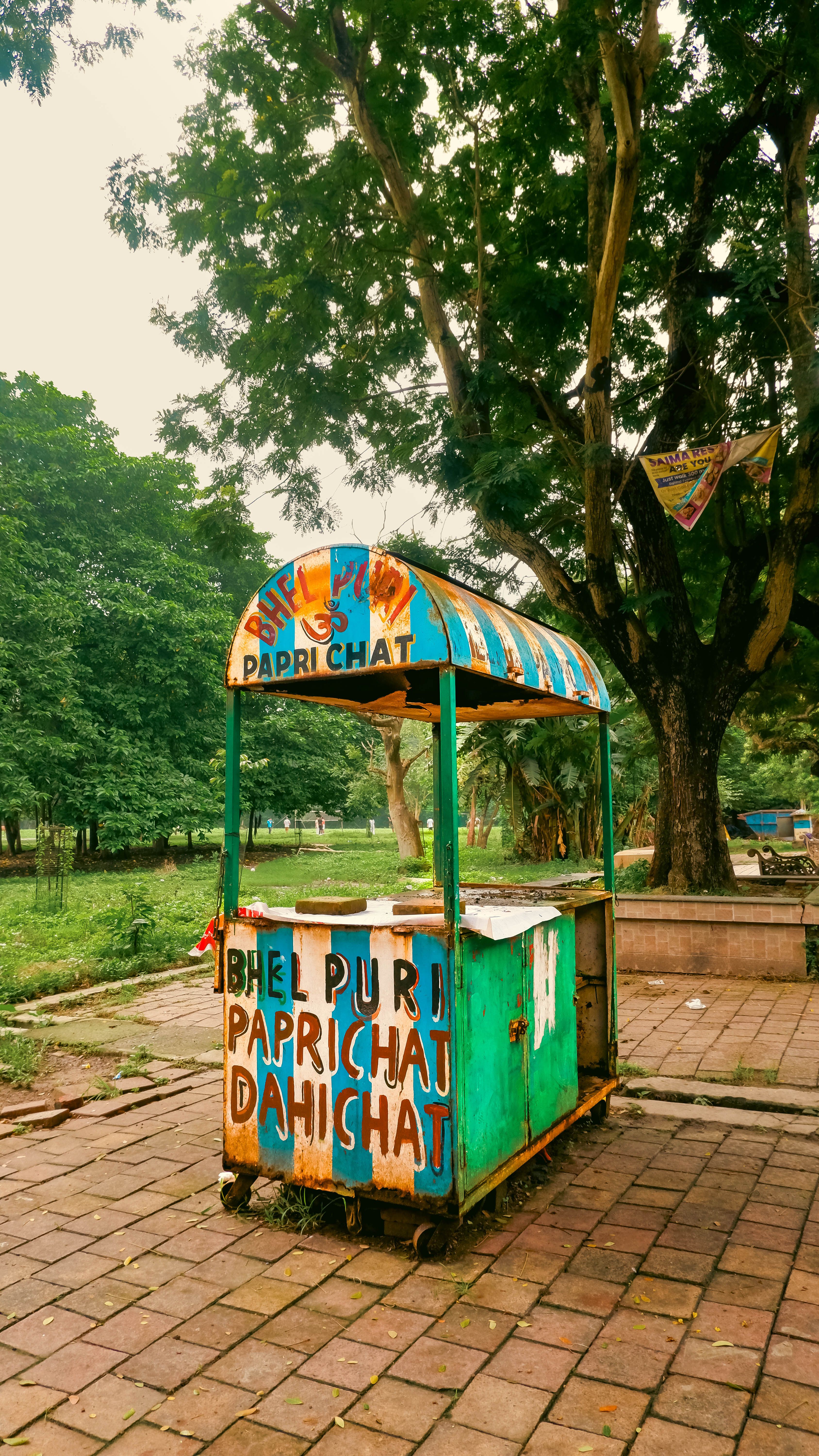 Colorful Bhel Puri Cart in Green Park Setting · Free Stock Photo