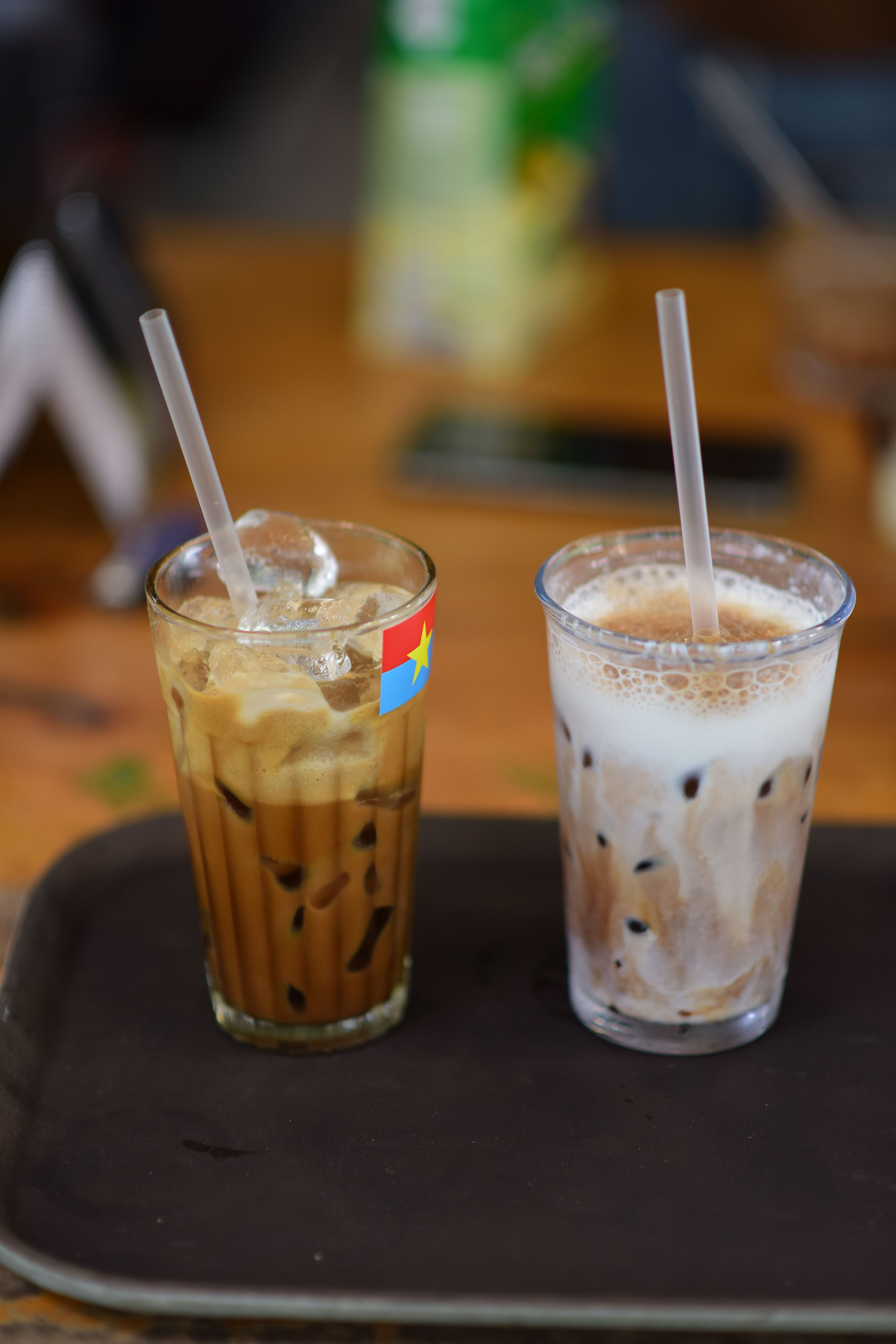 Refreshing Iced Coffee Drinks on Tray · Free Stock Photo