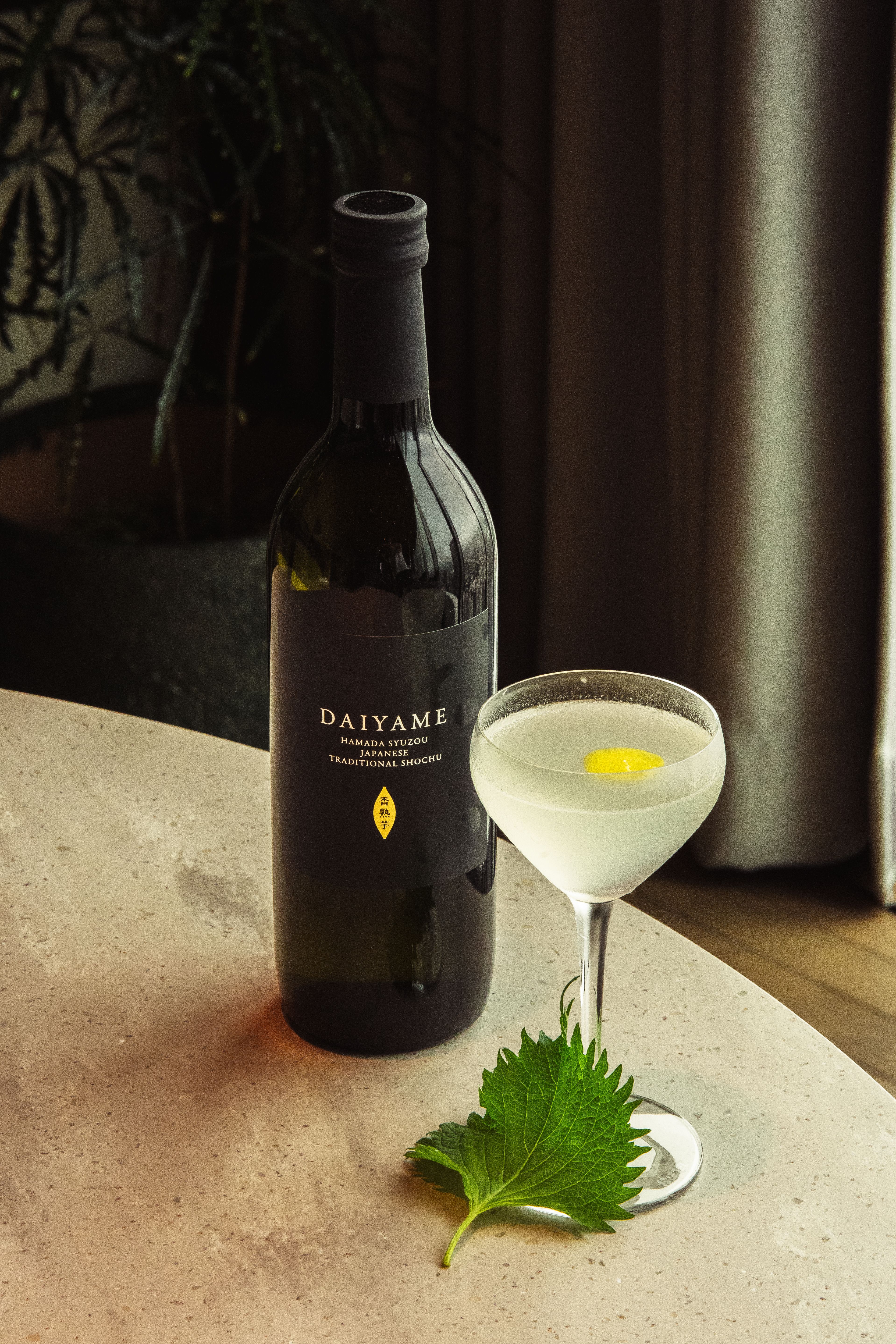 Elegant Shiso Cocktail with Bottle in Tokyo Setting · Free Stock Photo