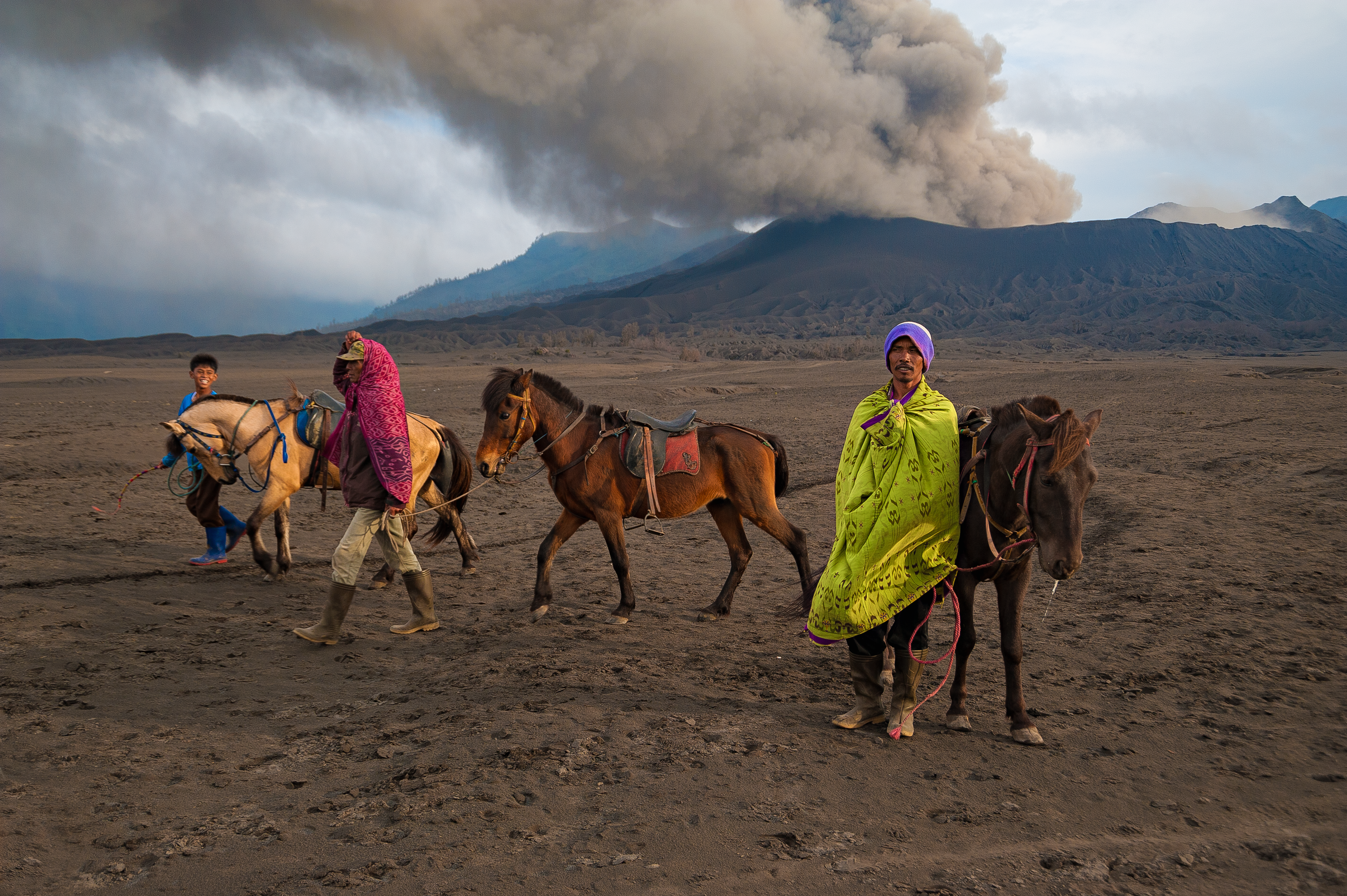 Horses and People Near Smoking Volcano · Free Stock Photo