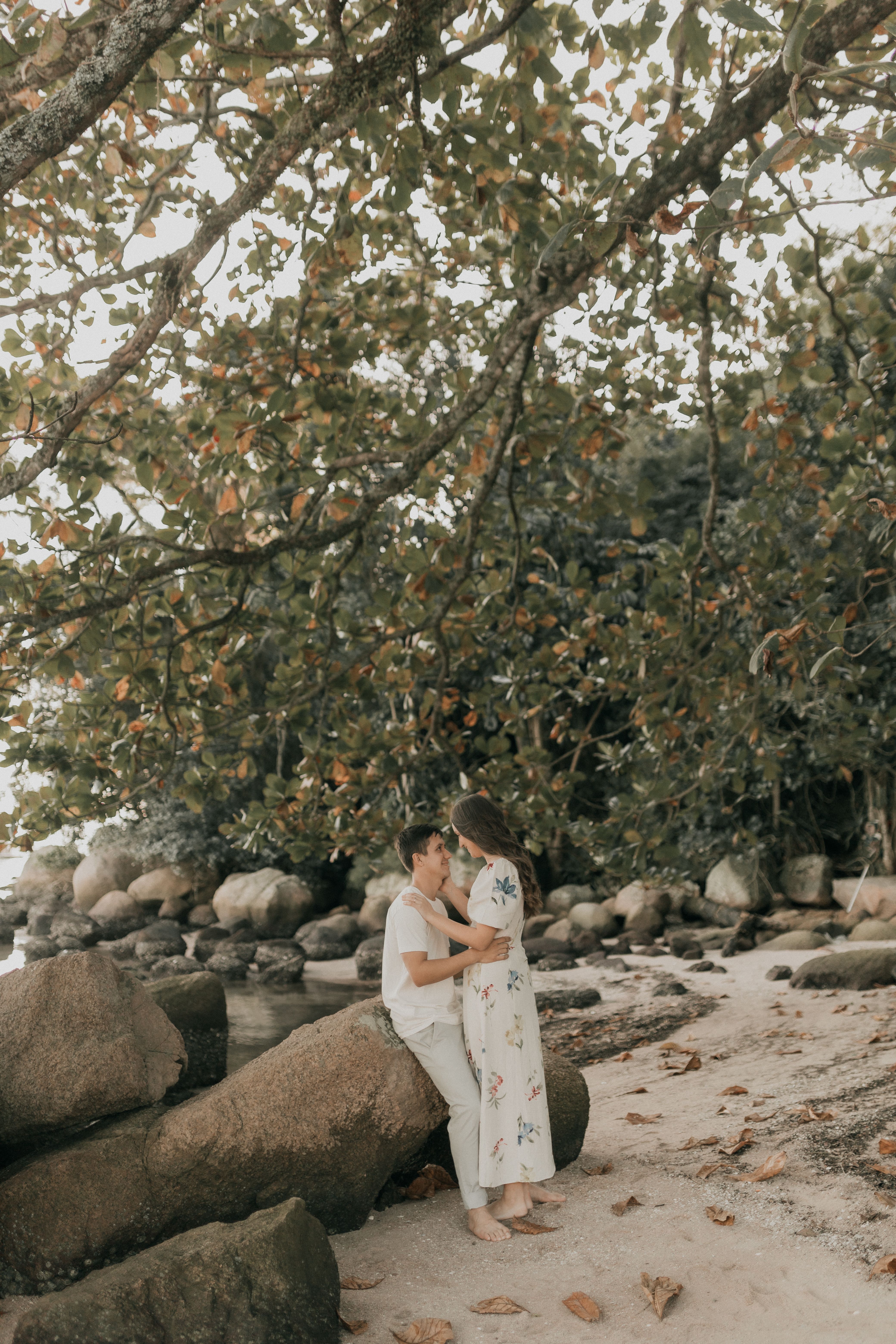 Romantic Couple Embracing on Scenic Beach · Free Stock Photo