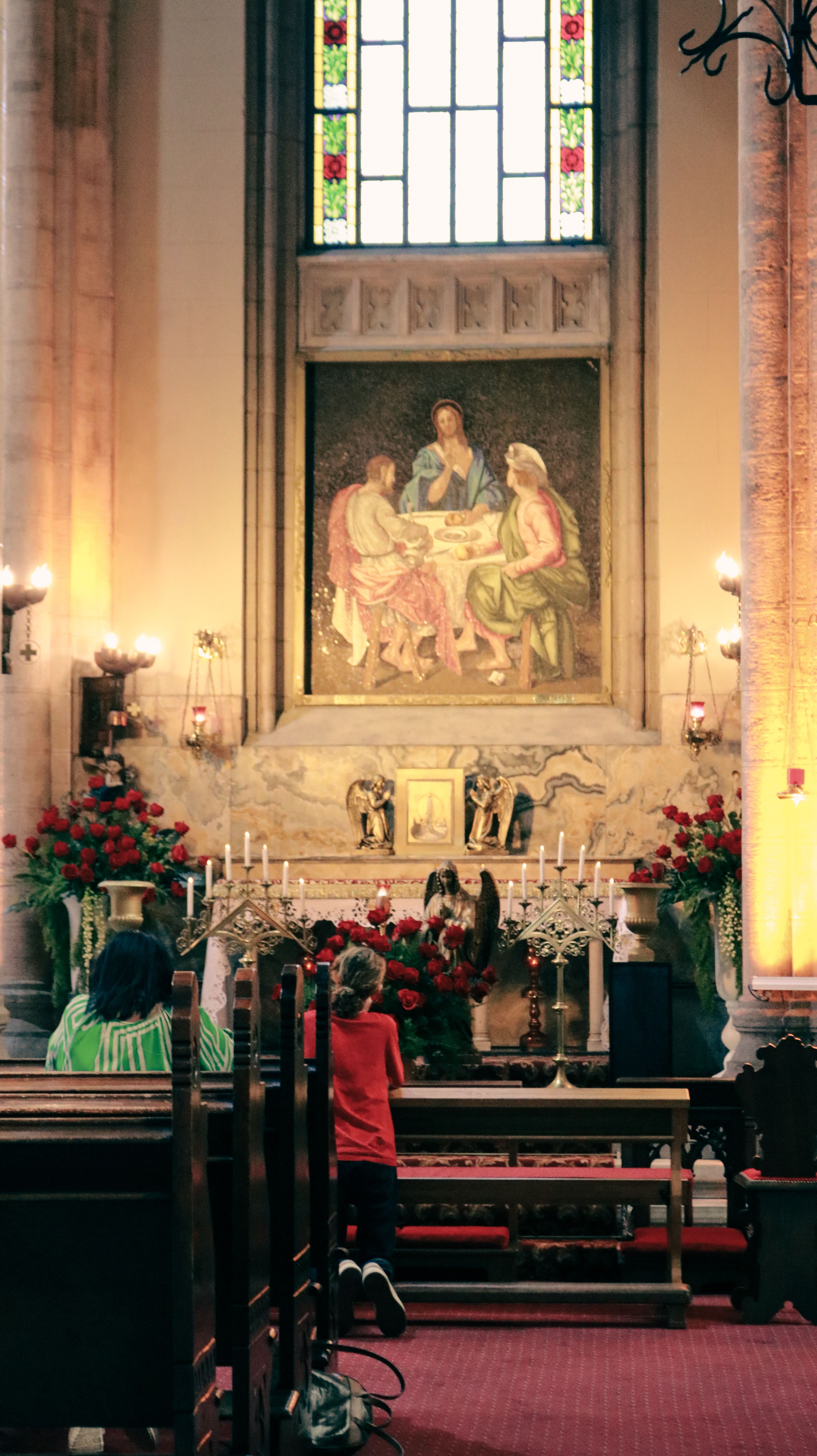 Mother and Child Praying in Historic Church · Free Stock Photo