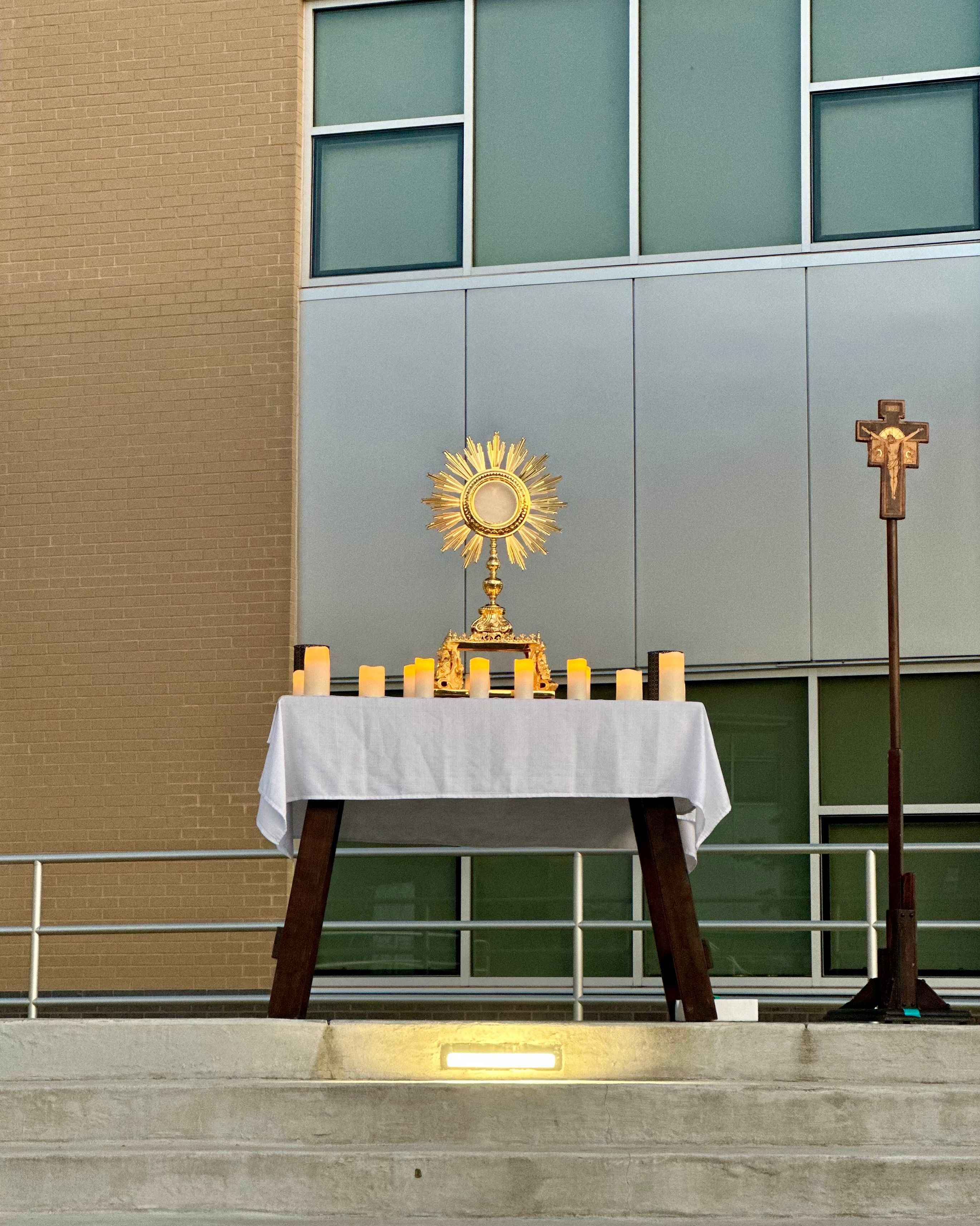 Outdoor Catholic Altar with Monstrance and Candles · Free Stock Photo