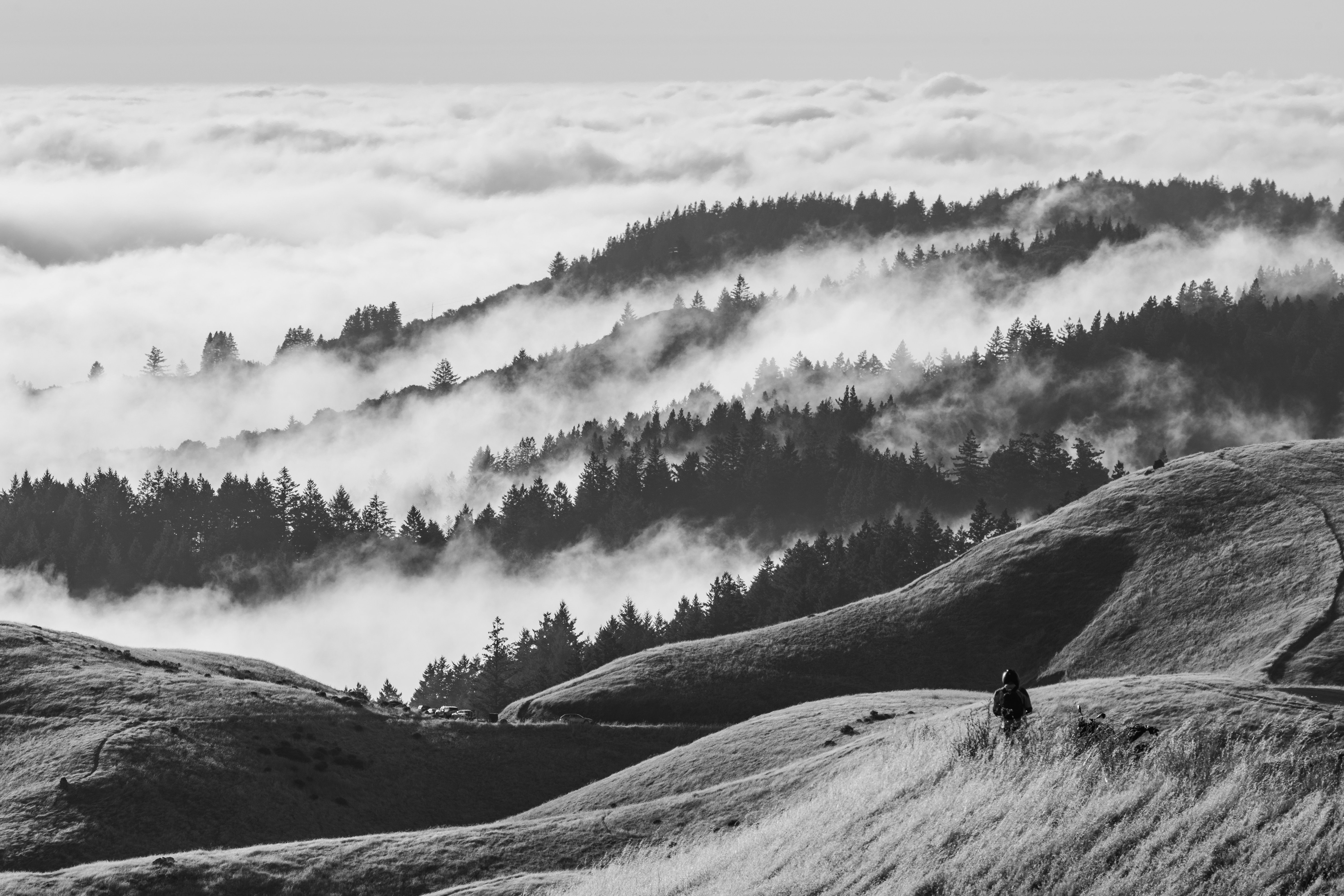 Foggy Mountain Landscape with Lone Hiker · Free Stock Photo