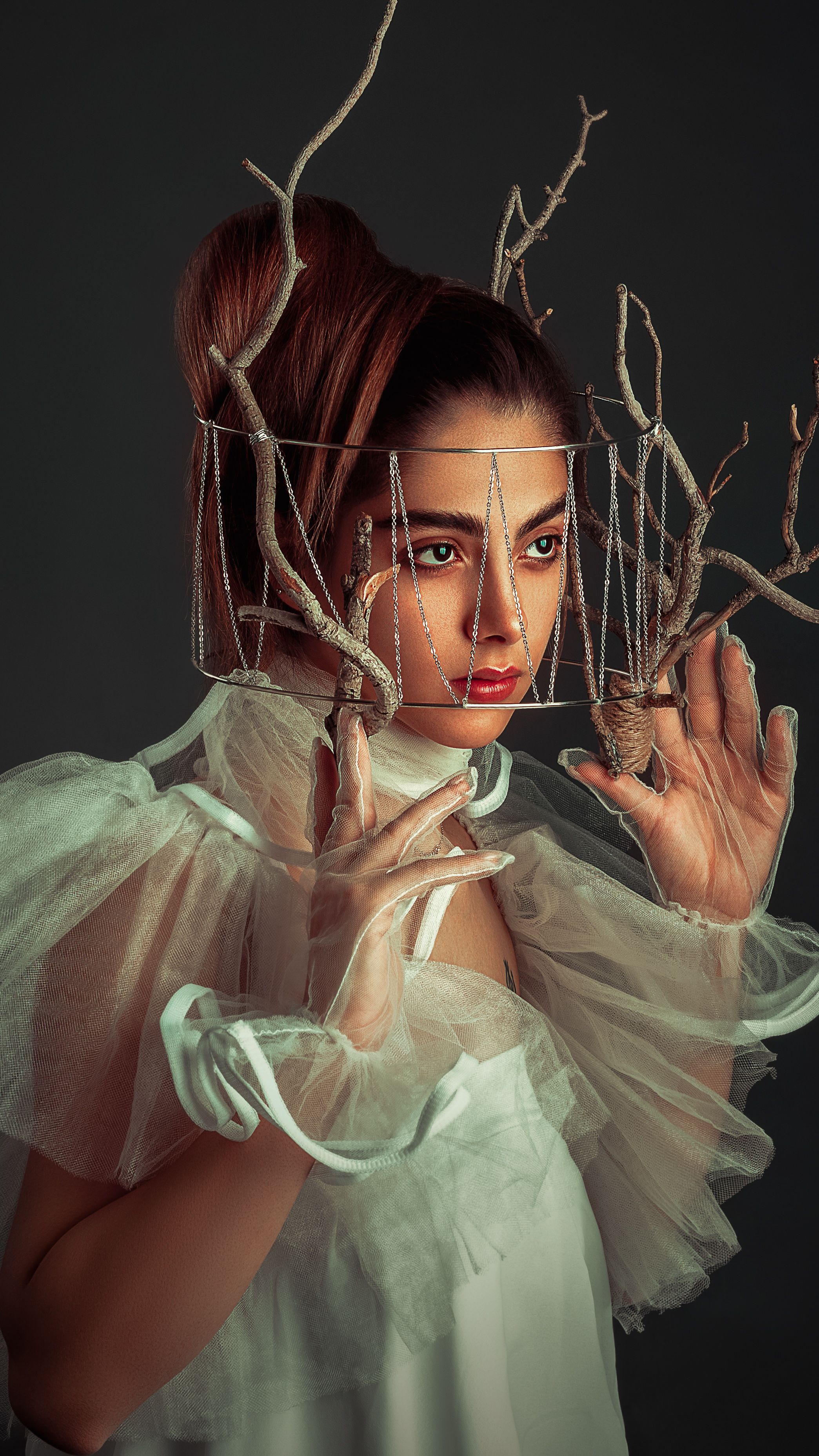 Artistic Portrait with Ethereal Branches · Free Stock Photo
