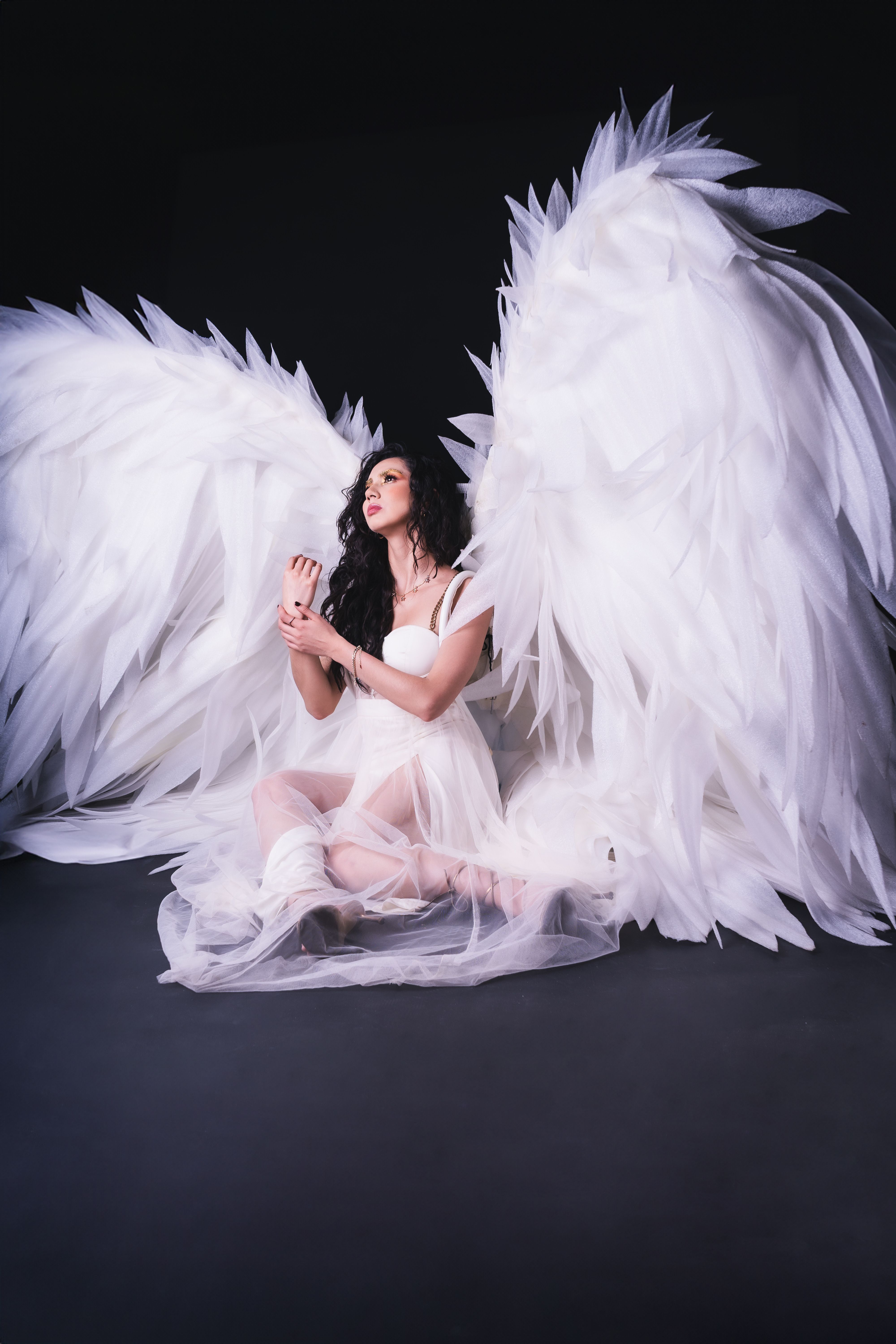 Elegant Angelic Woman with Large Feather Wings · Free Stock Photo