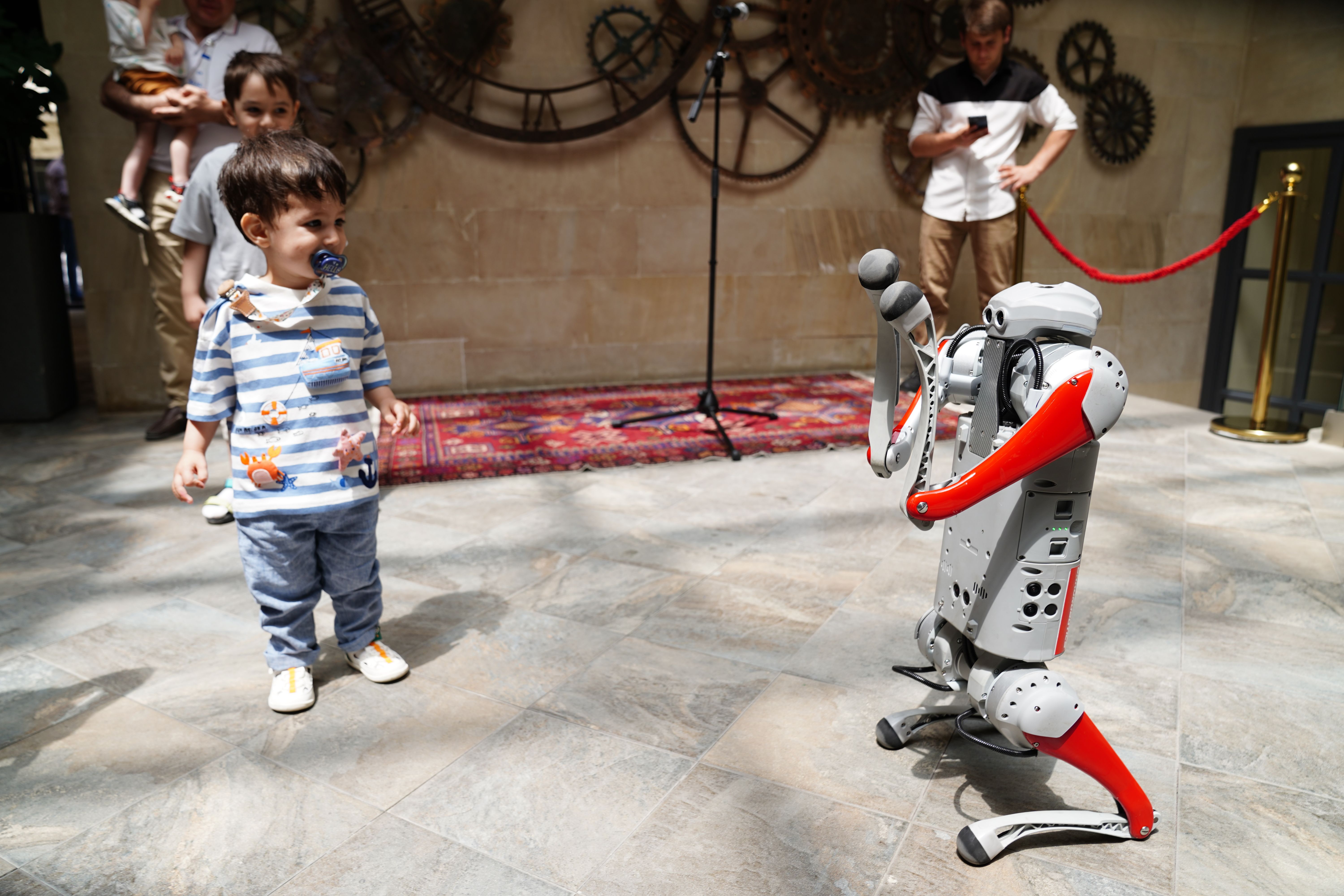 Child Interacting with Humanoid Robot at Exhibition · Free Stock Photo