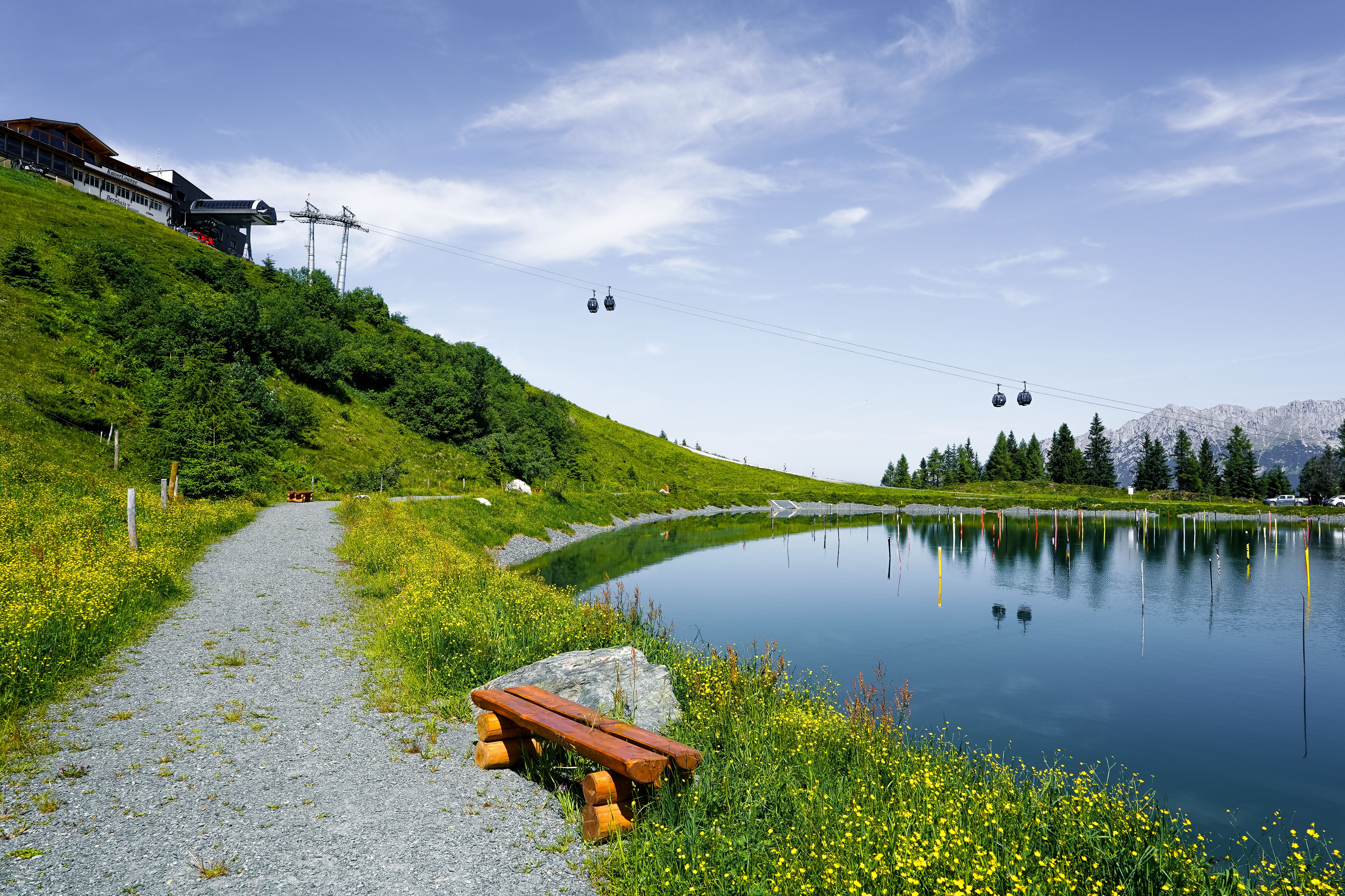 Red Bench Overlooking Austrian Alps In Tirol Photos, Download The BEST ...