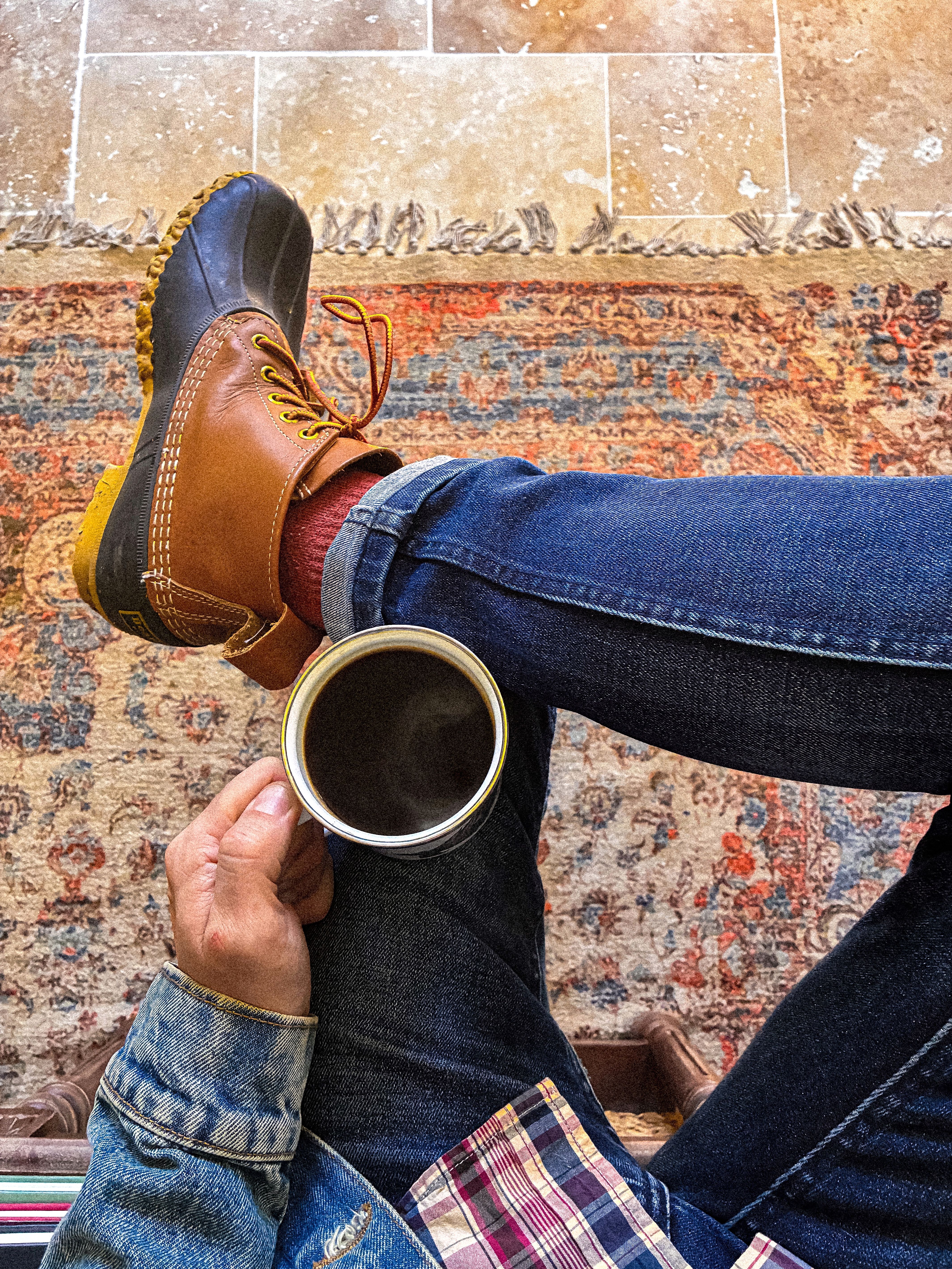 Relaxed Morning Coffee with Rug and Boots · Free Stock Photo
