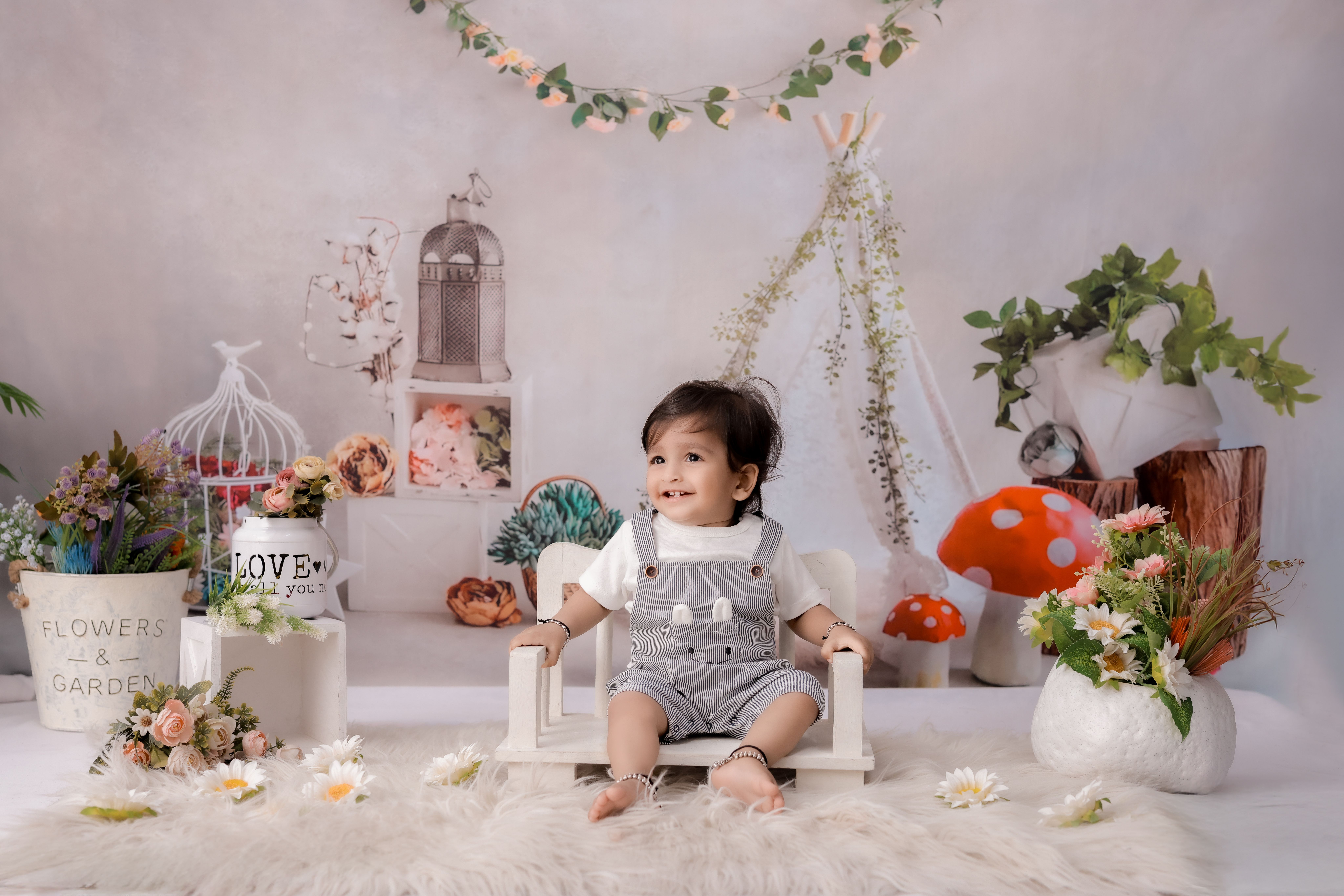 Adorable Baby Portrait in Whimsical Garden Setting · Free Stock Photo