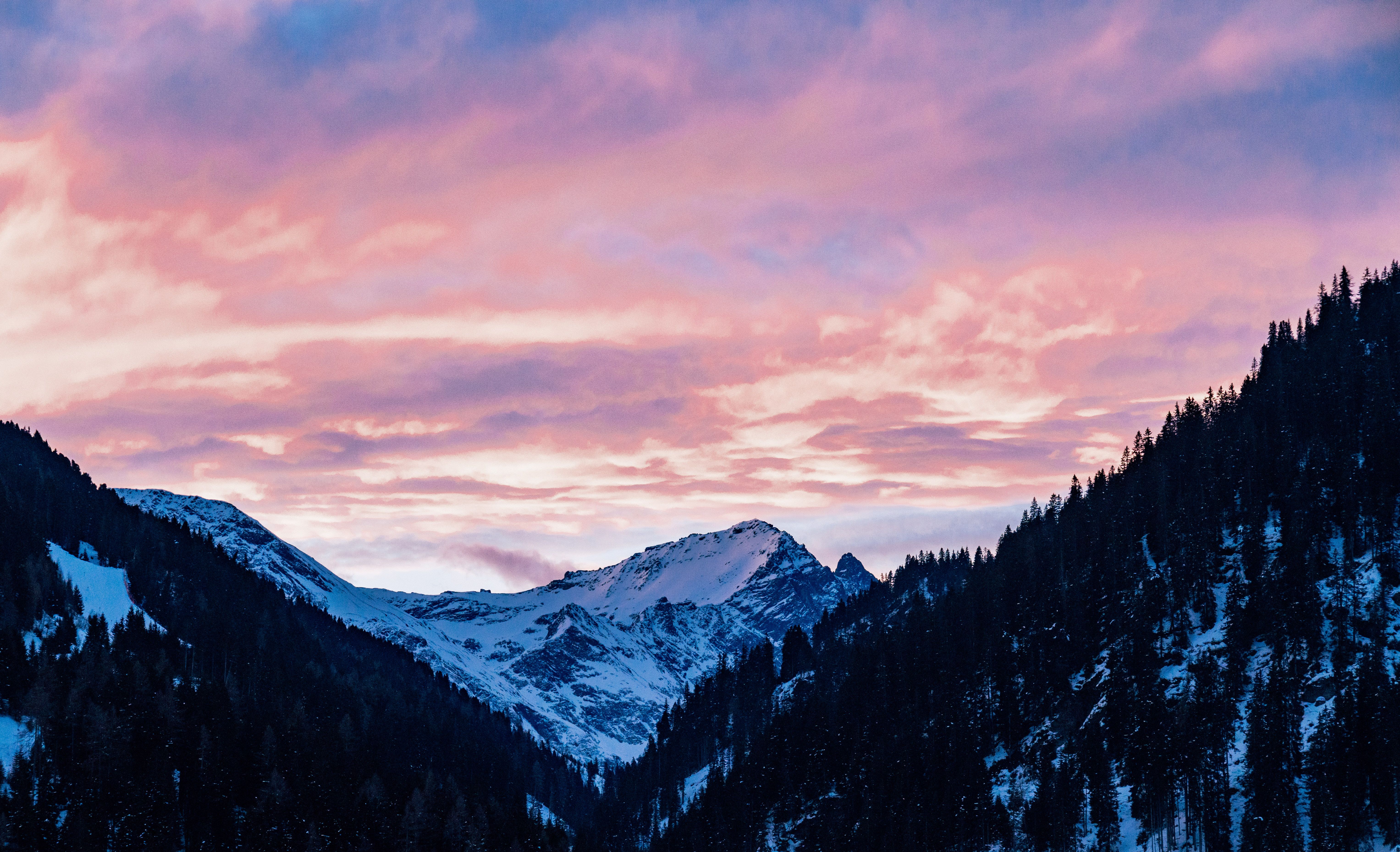 Stunning Mountain Range with Pink Sunset Sky · Free Stock Photo