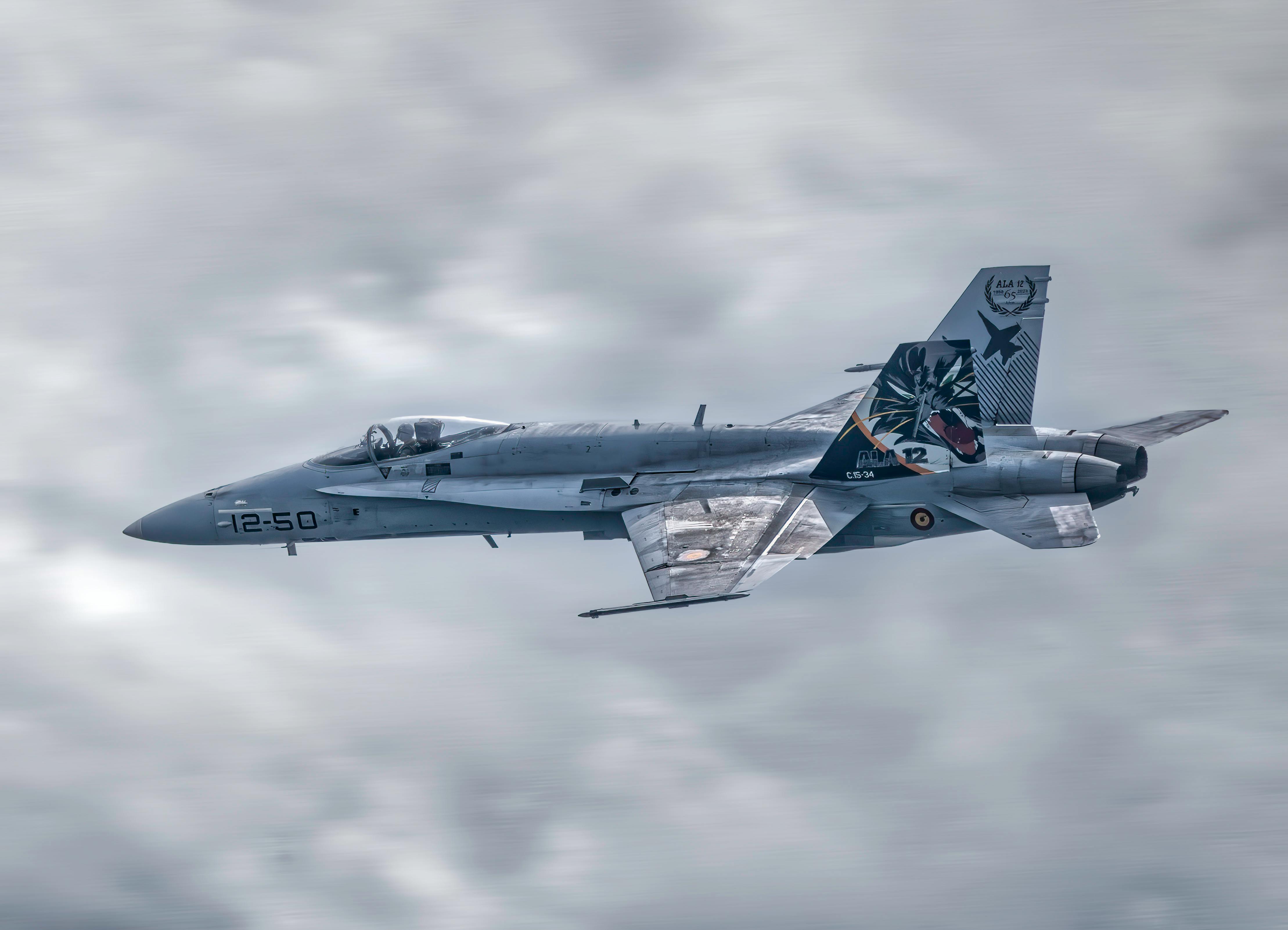F-18 Jet Fighter in Flight Against Cloudy Sky · Free Stock Photo