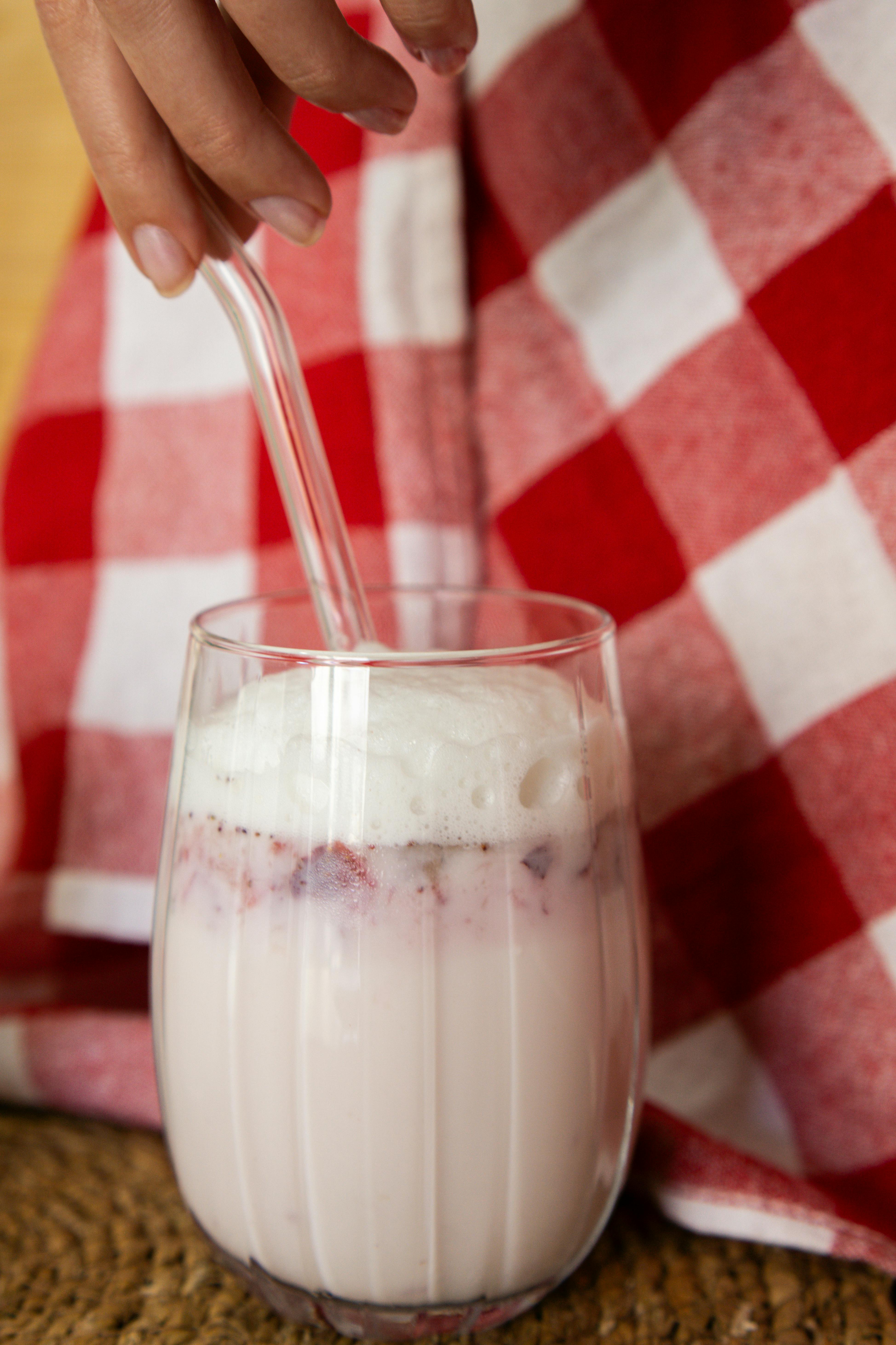 Refreshing Strawberry Milkshake with Foam · Free Stock Photo