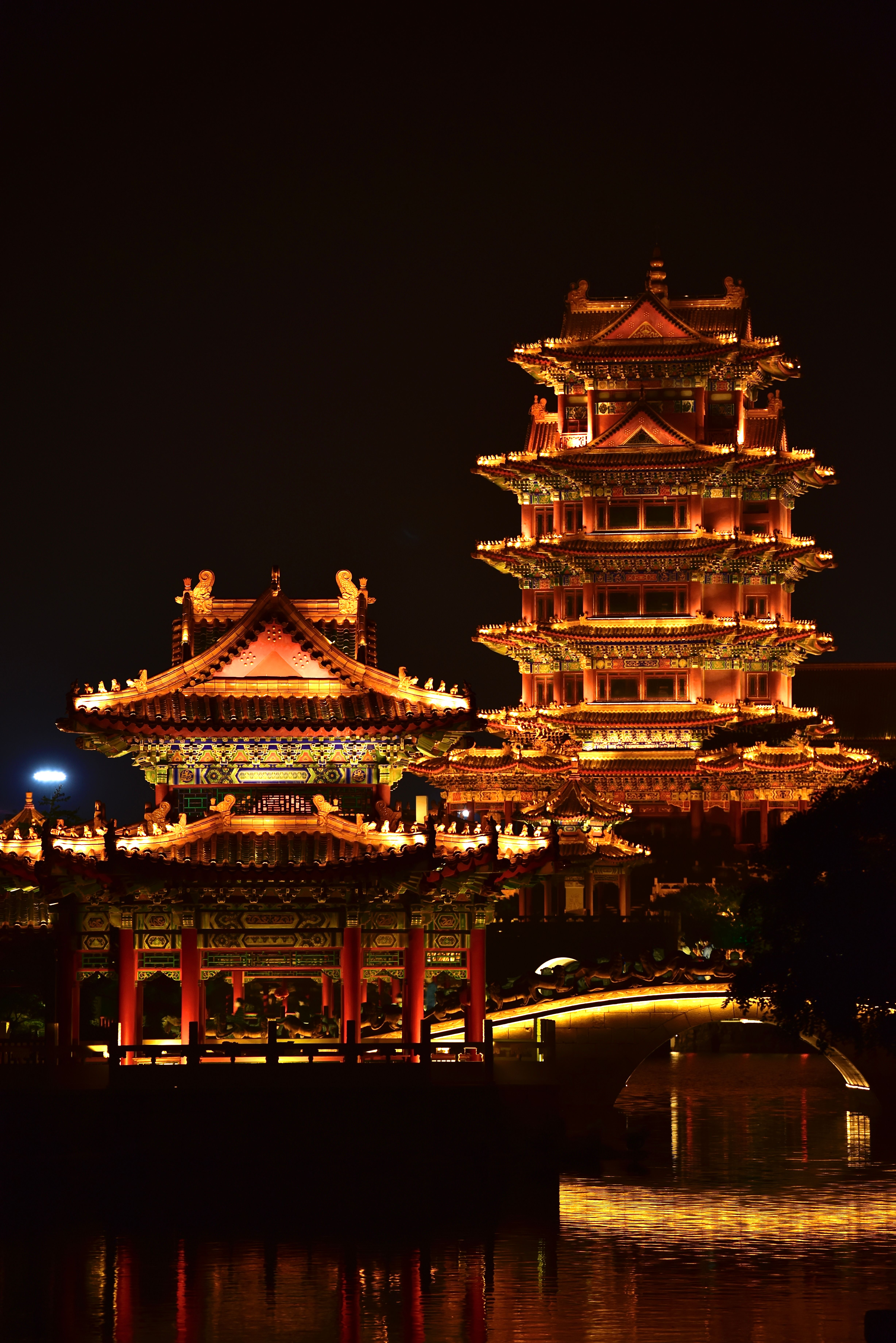 Illuminated Traditional Chinese Pagoda at Night · Free Stock Photo