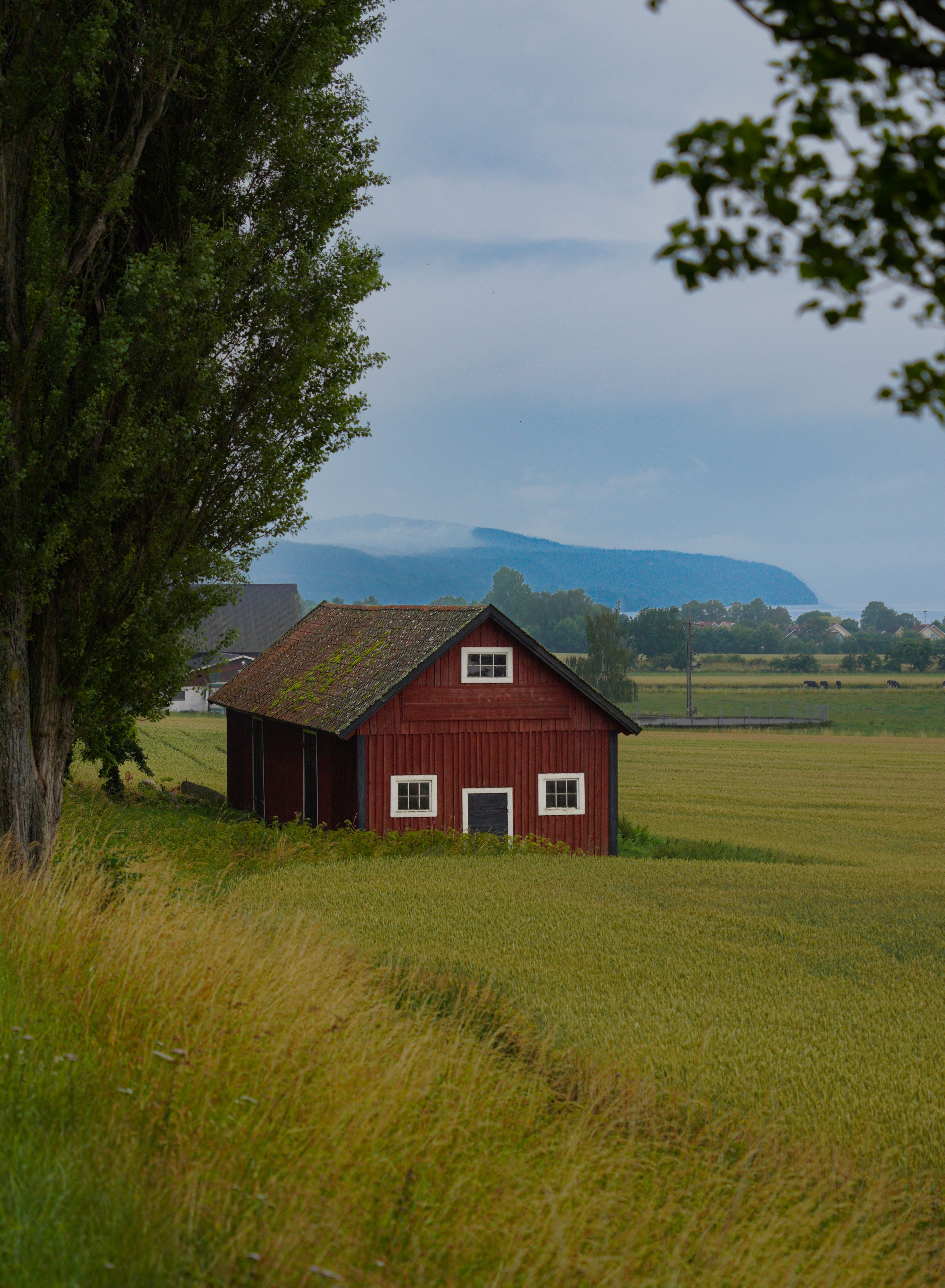 Charming Red Barn in Gränna Countryside Landscape · Free Stock Photo