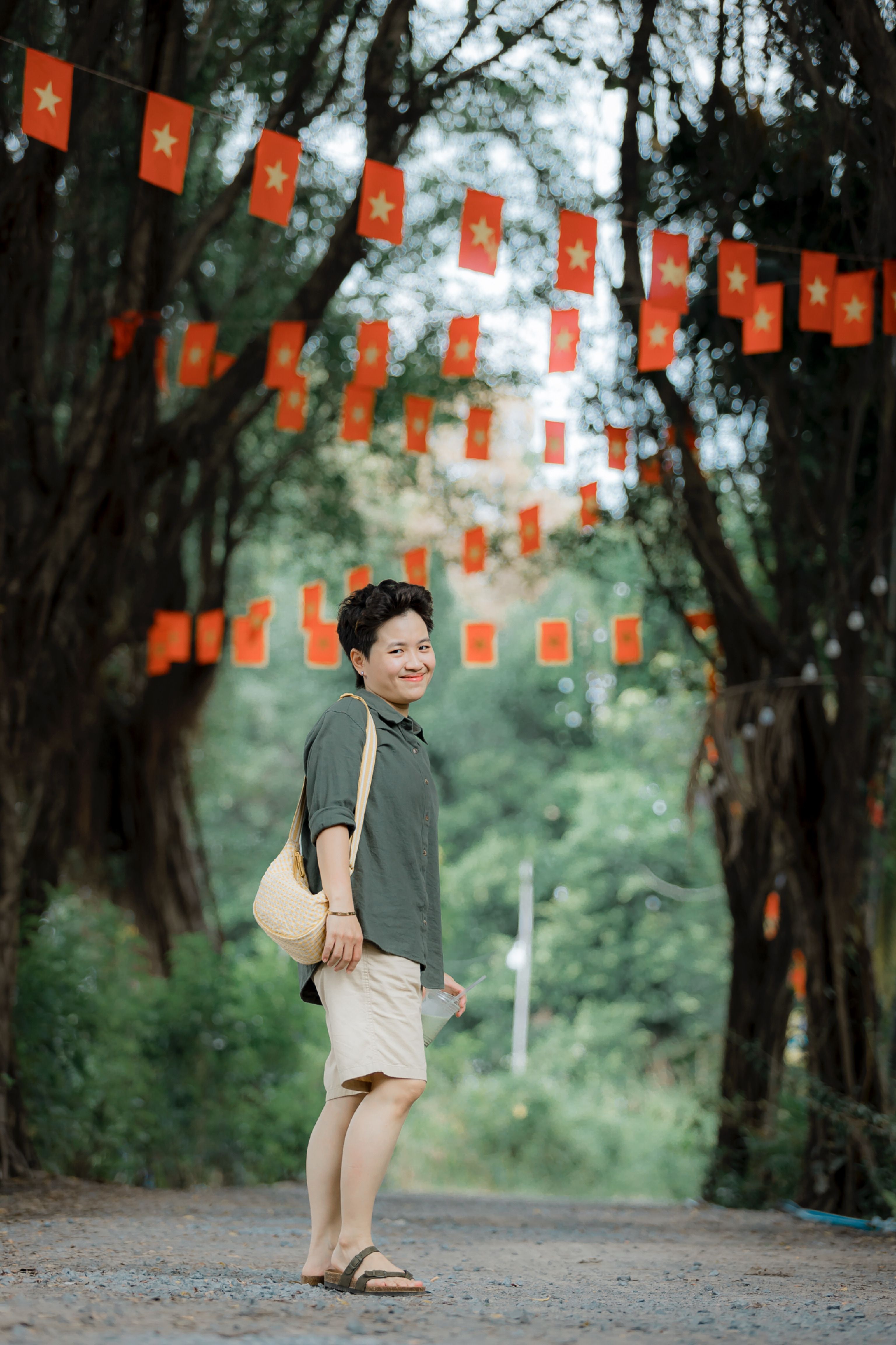 Person Walking Through Festive Flagged Path Outdoors · Free Stock Photo