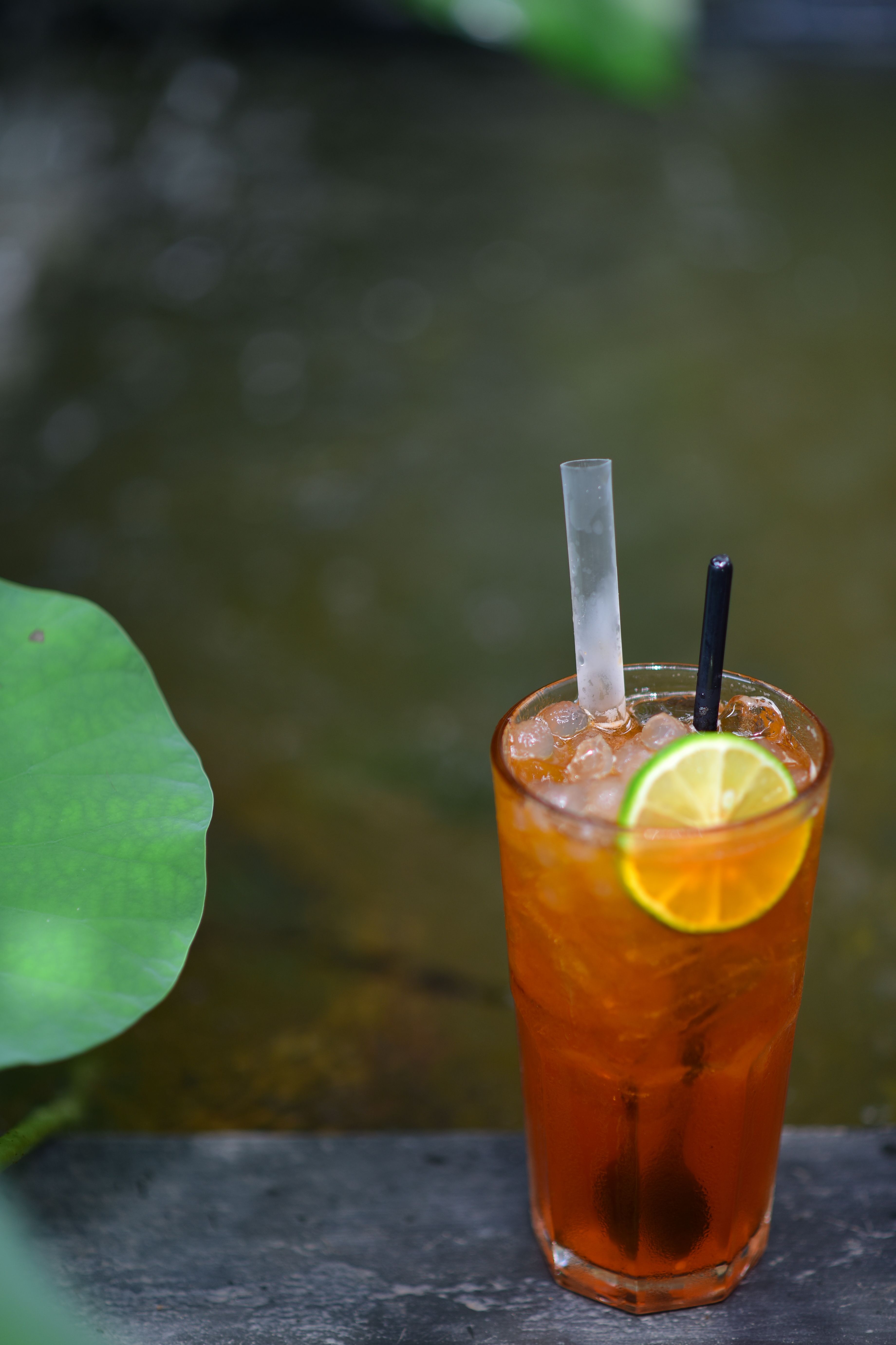 Refreshing Iced Tea with Lime Slice Outdoors · Free Stock Photo