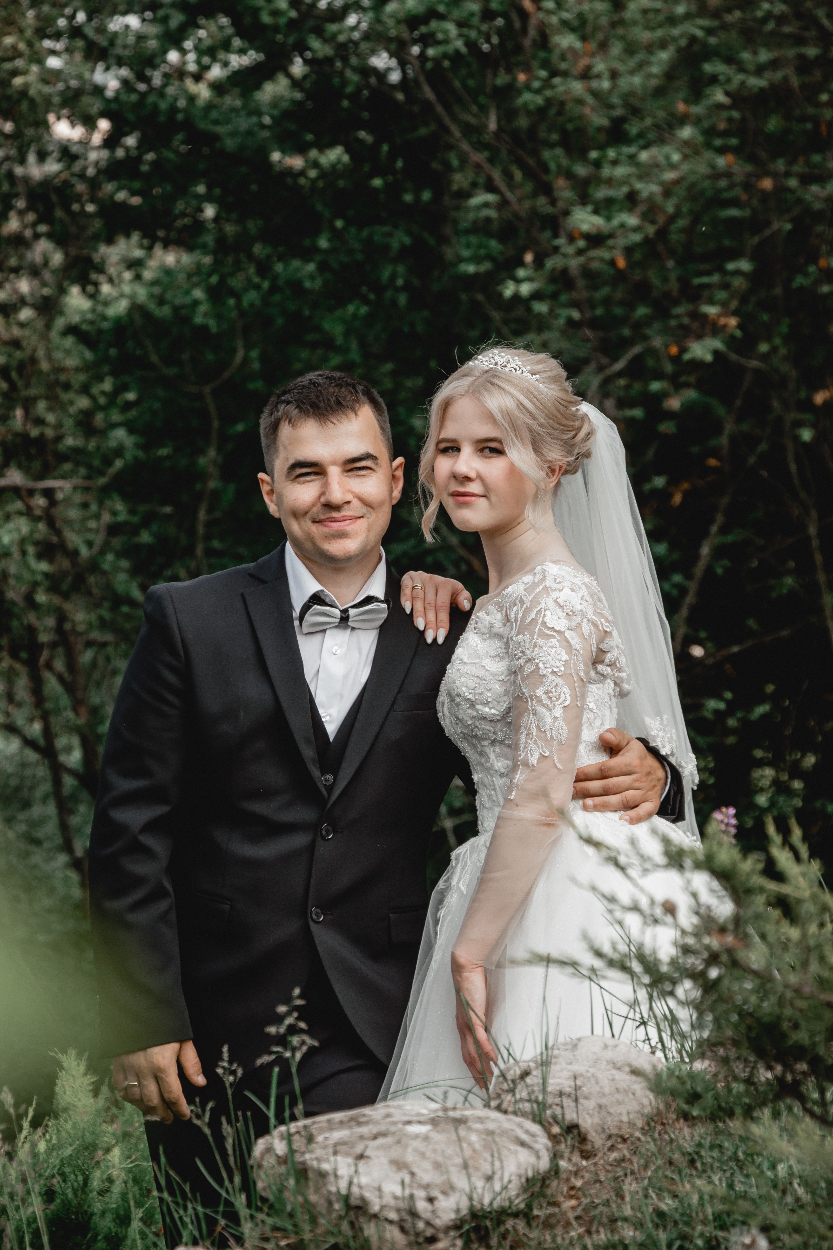 Beautiful Outdoor Wedding Portrait in Lush Forest · Free Stock Photo
