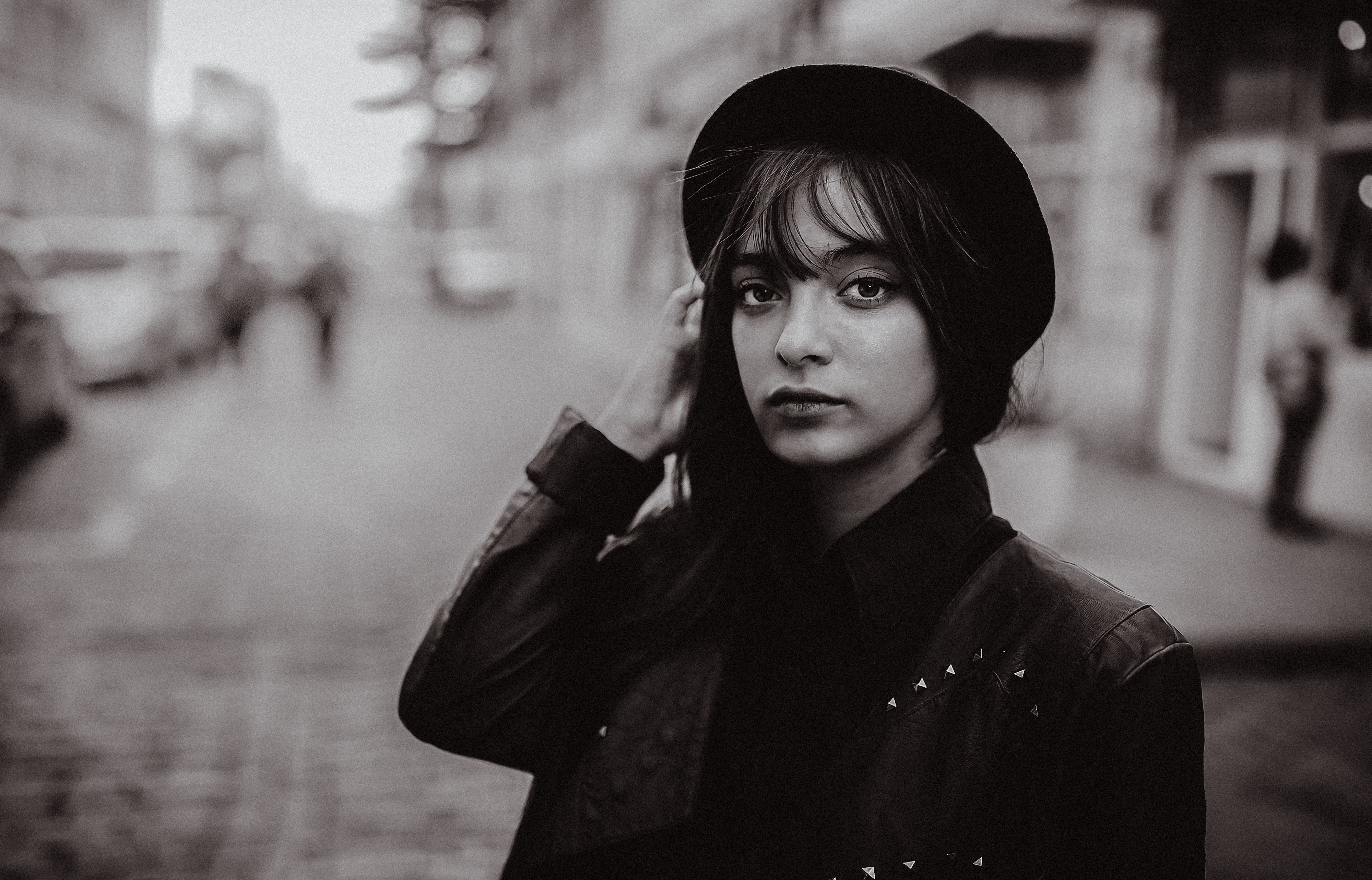 Stylish Black and White Portrait on Urban Street · Free Stock Photo