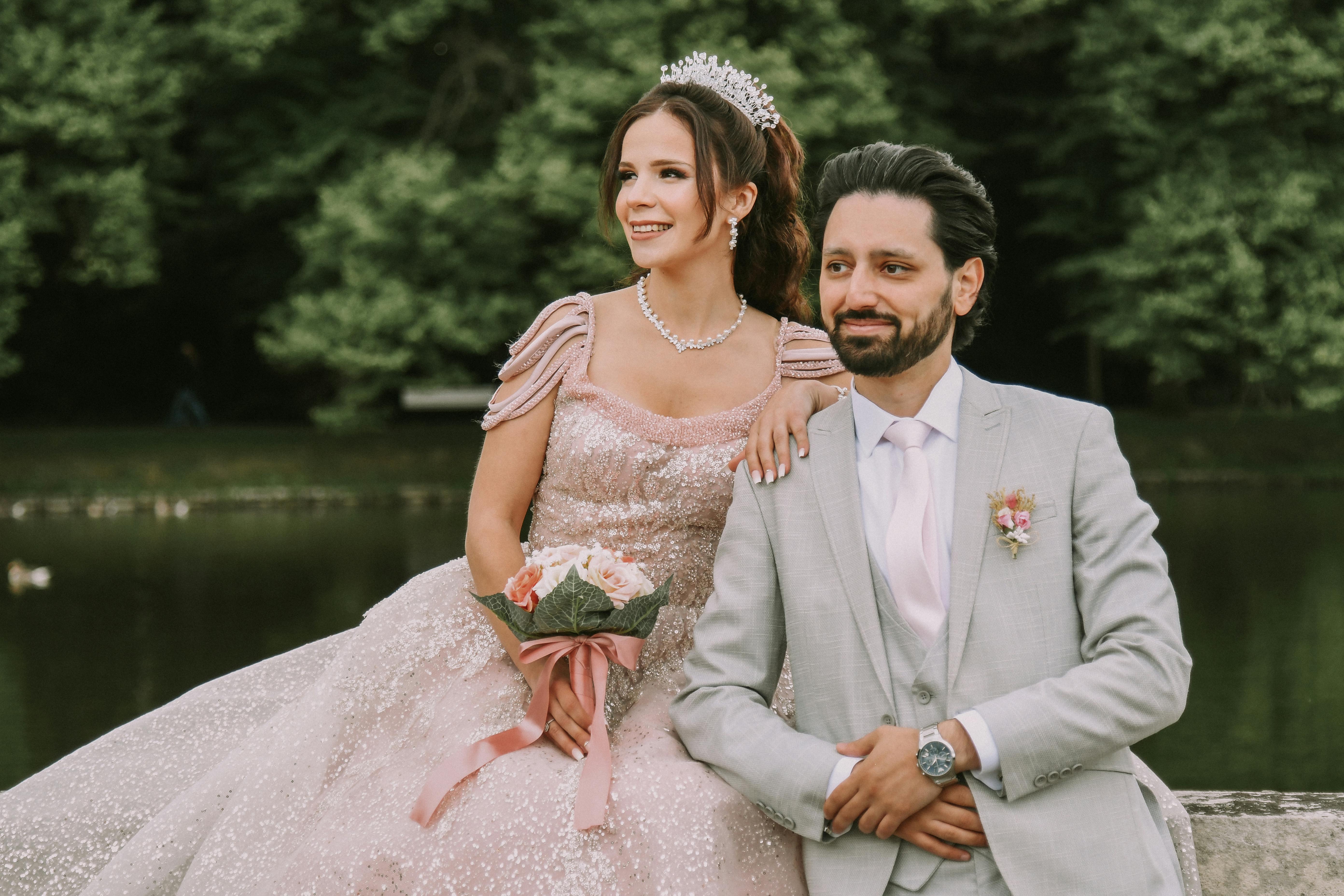 Elegant Outdoor Wedding Portrait by Lake · Free Stock Photo