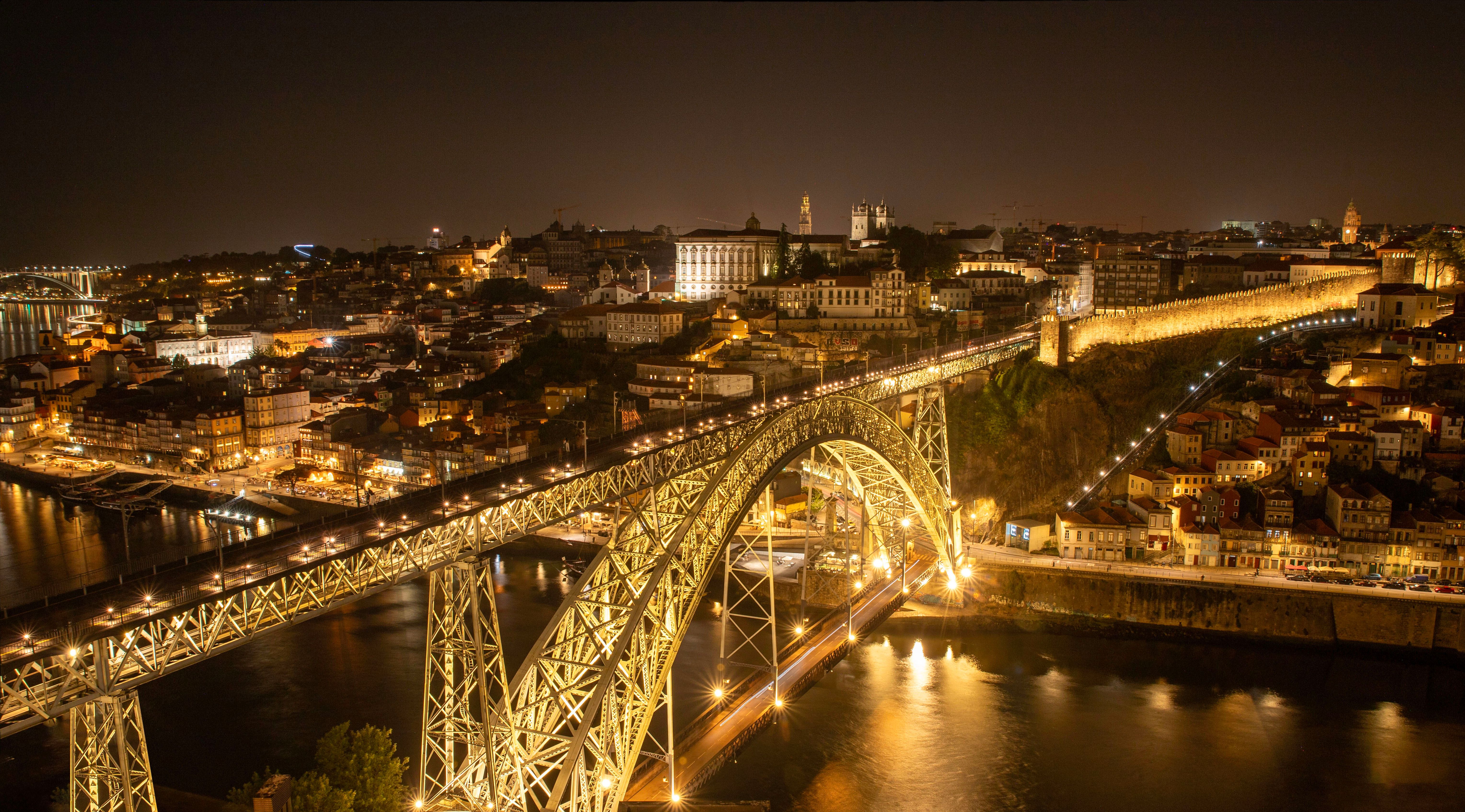 Stunning Night View of Porto Featuring Luis I Bridge · Free Stock Photo