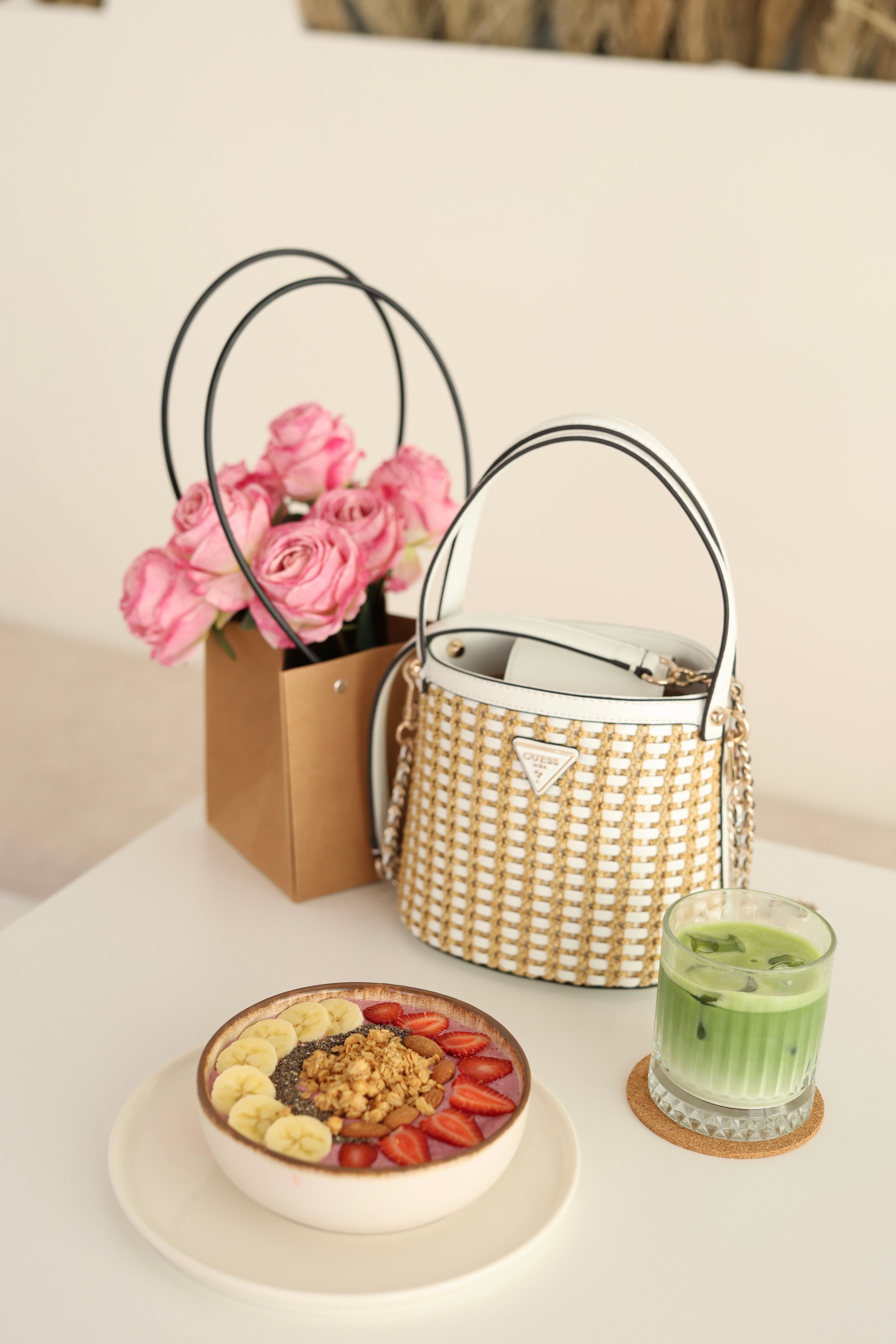Stylish Breakfast Setting with Handbag · Free Stock Photo