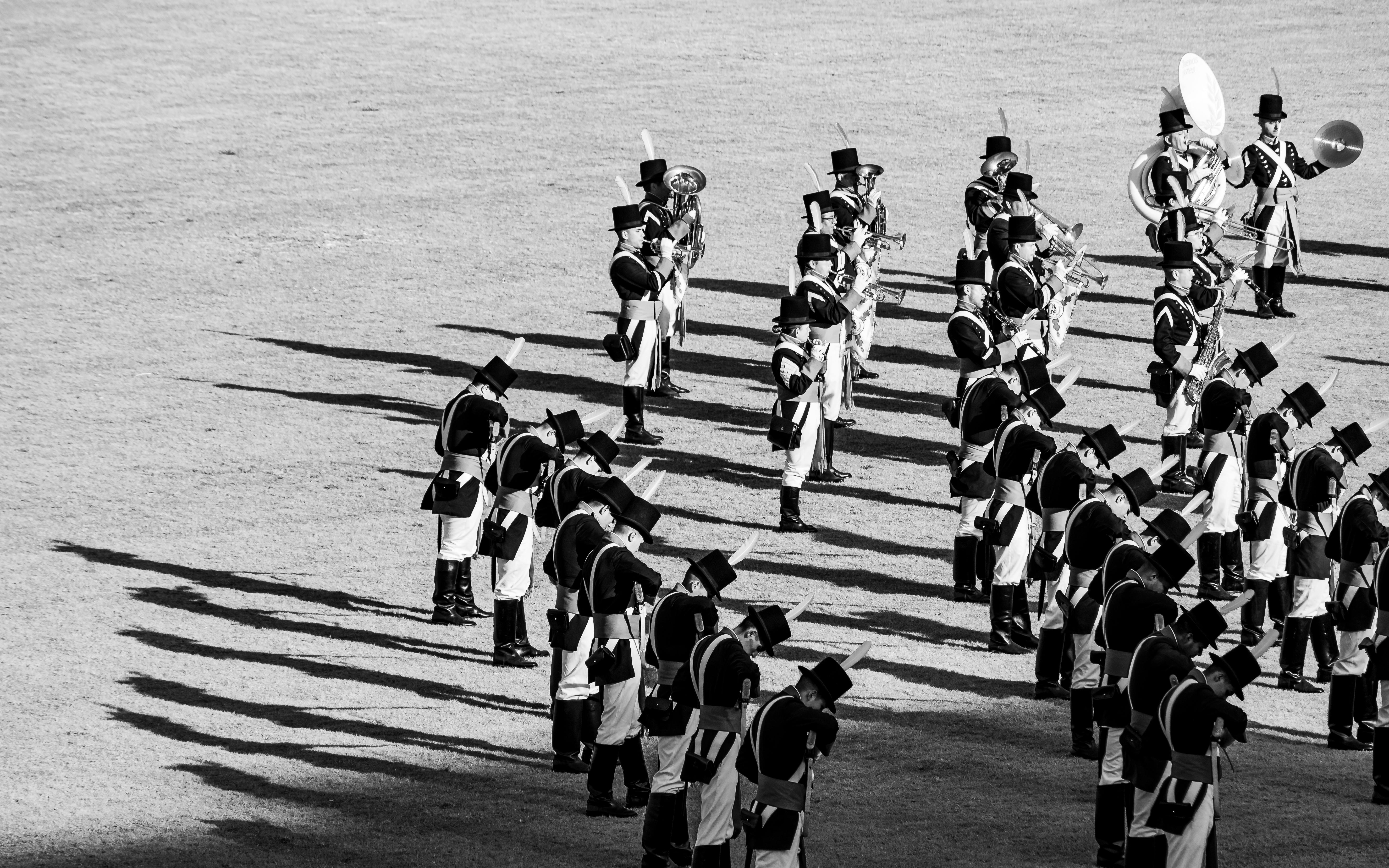 Black and White Marching Band in Formation · Free Stock Photo