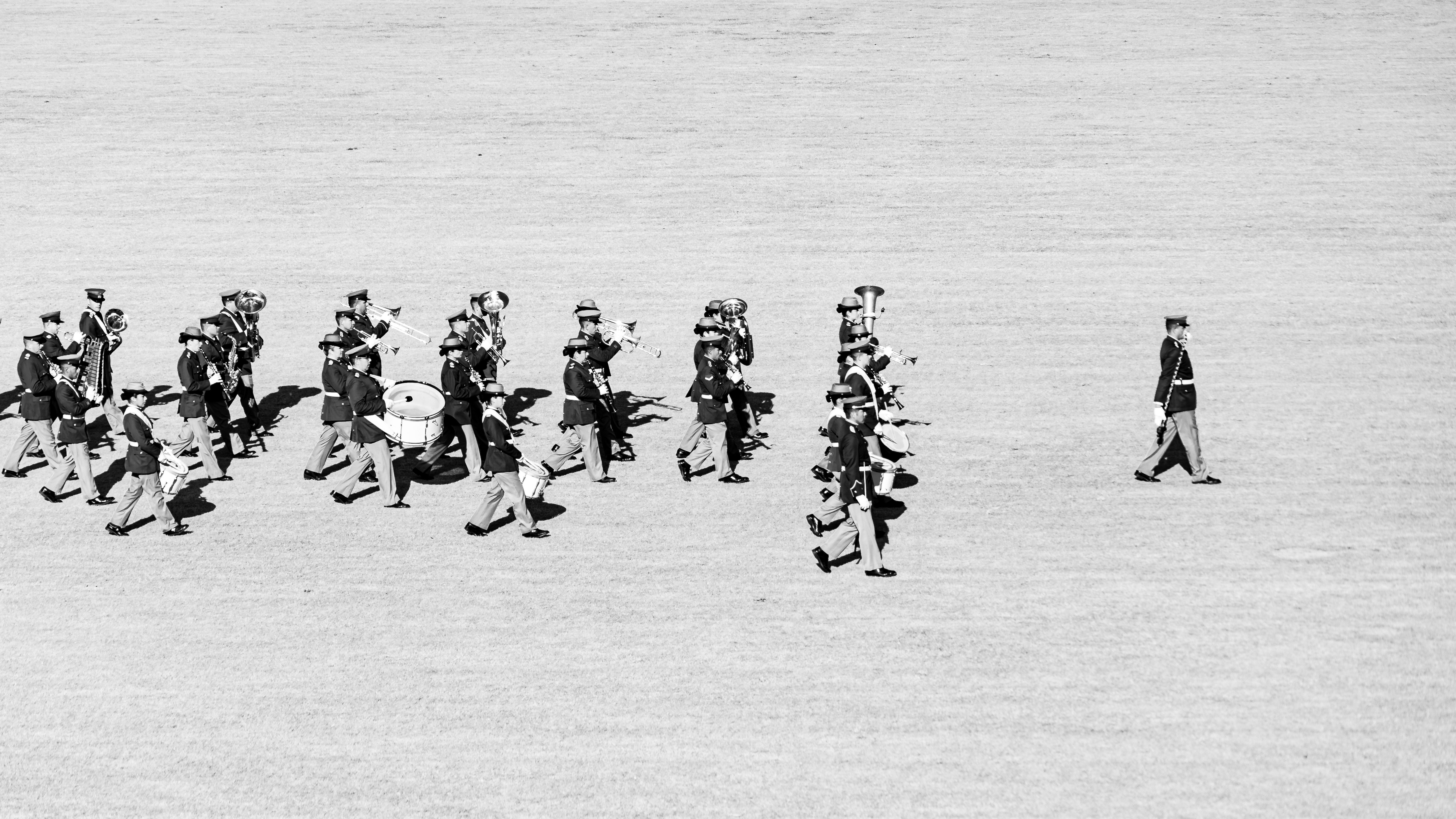 Black and White Marching Band in Formation · Free Stock Photo