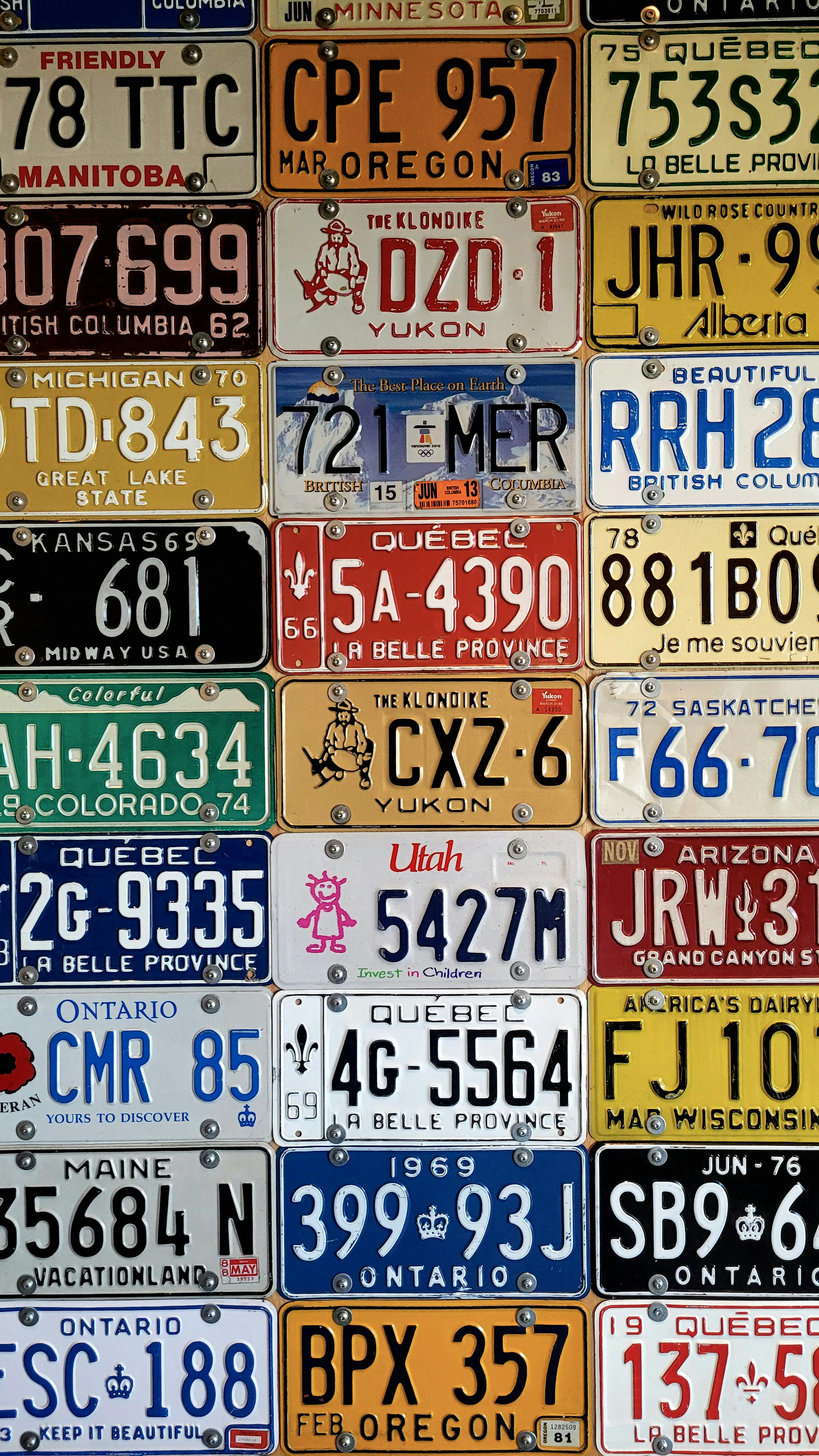 Colorful License Plate Wall Display in Canada · Free Stock Photo