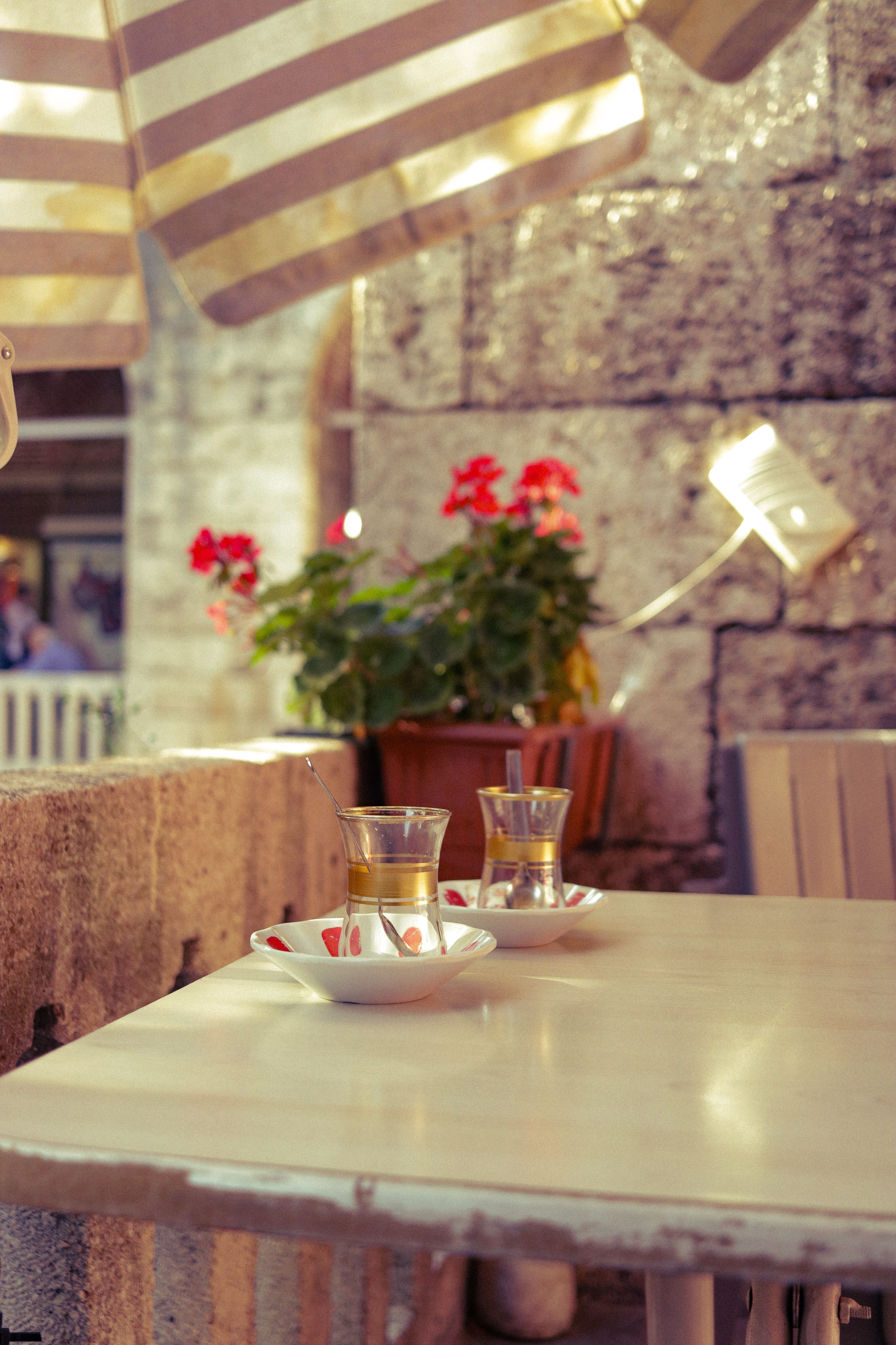 Cozy Outdoor Café with Turkish Tea Pair · Free Stock Photo
