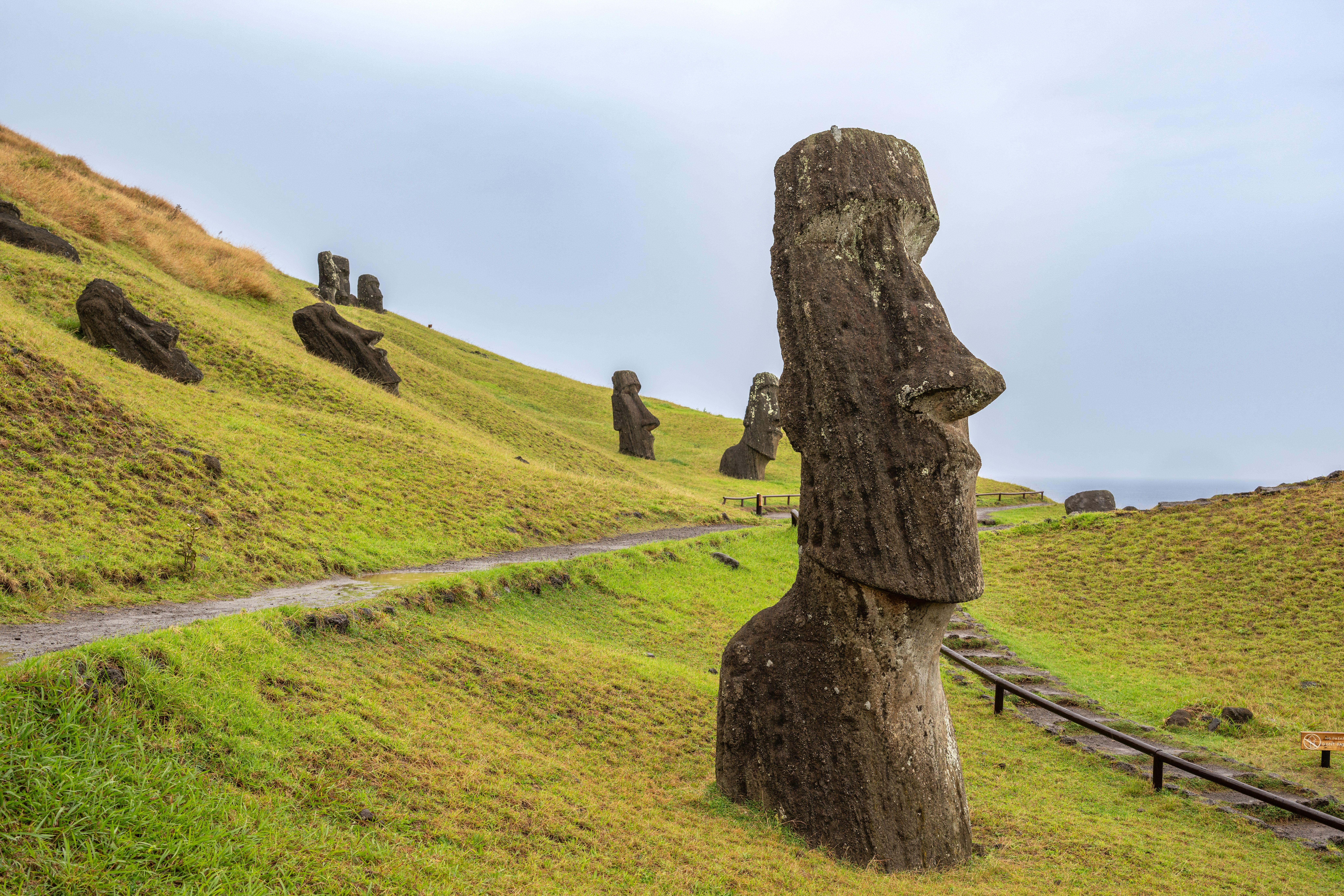 Majestic Moai Statues on Easter Island's Hillside · Free Stock Photo