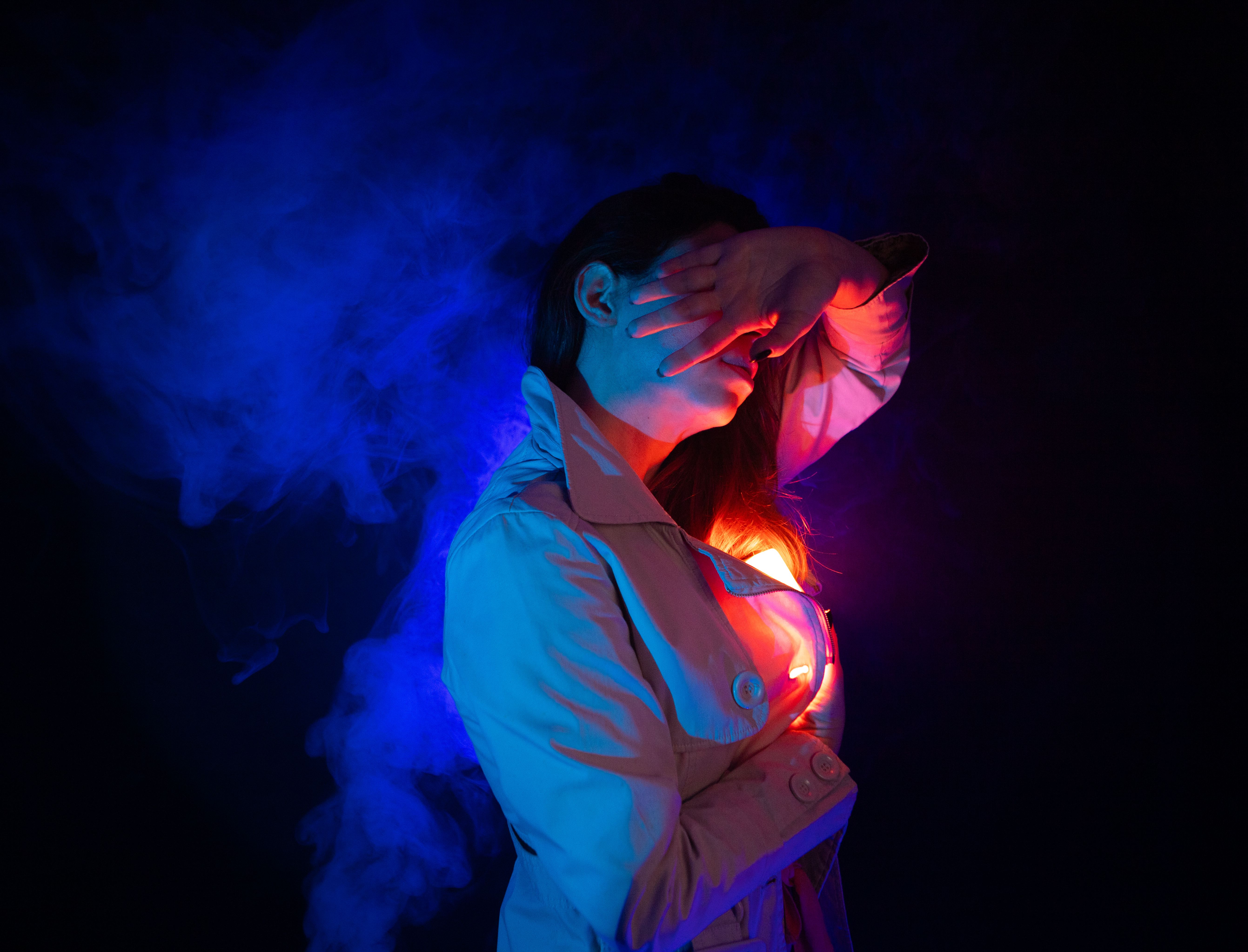 Dramatic Portrait with Colorful Smoke and Lights · Free Stock Photo