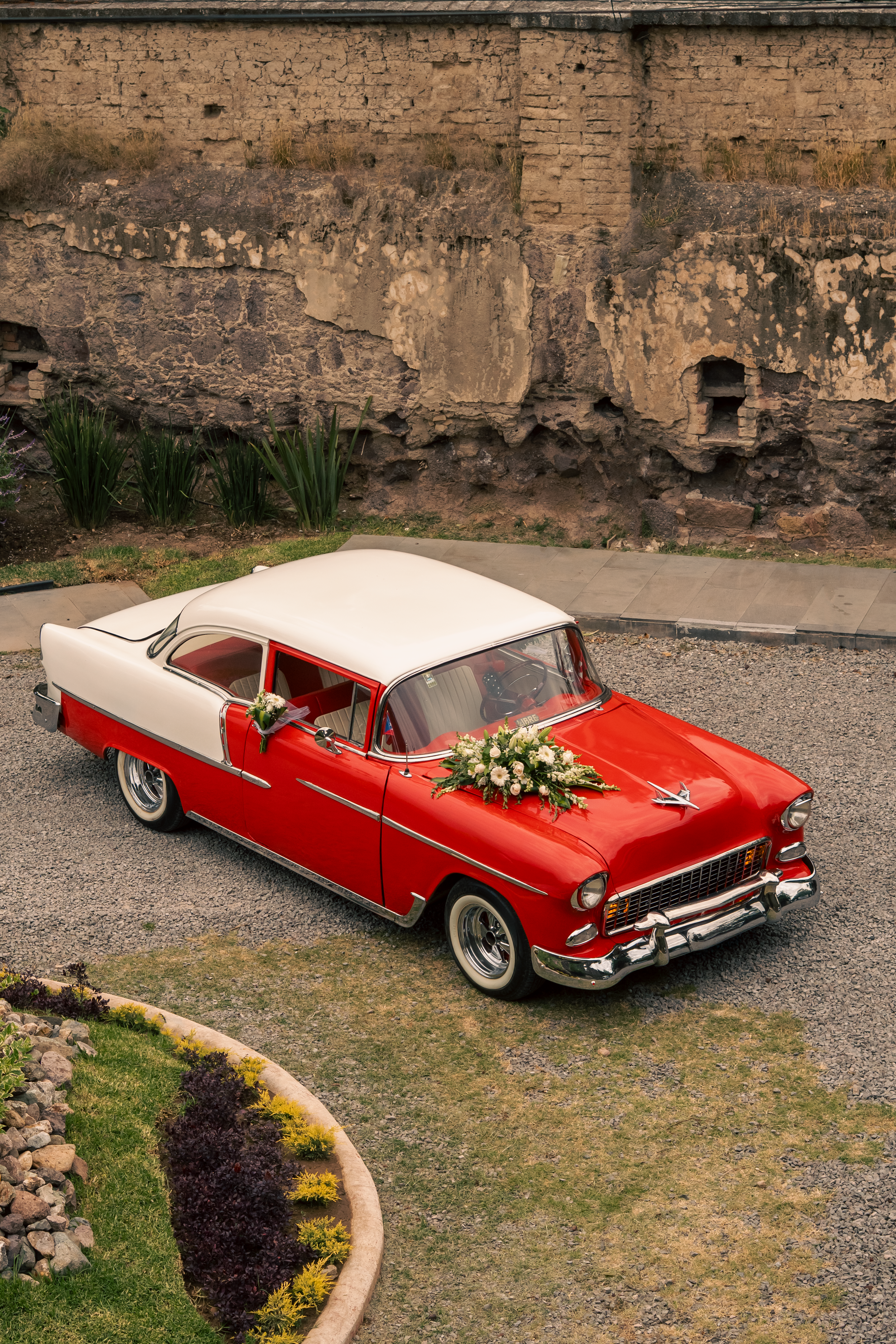 Vintage Red Car Decorated for Wedding in Querétaro · Free Stock Photo
