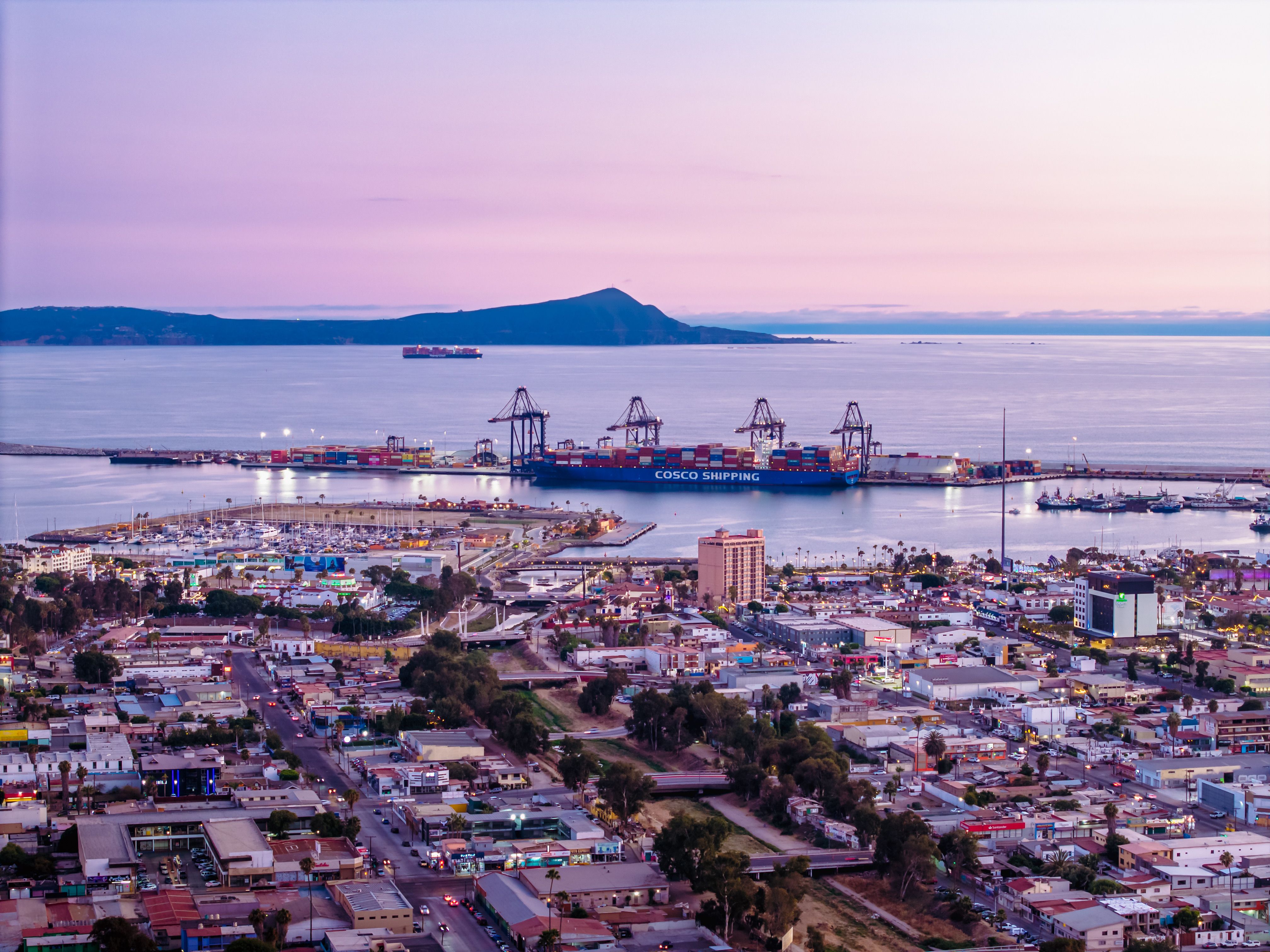 Aerial View of Port City at Twilight · Free Stock Photo